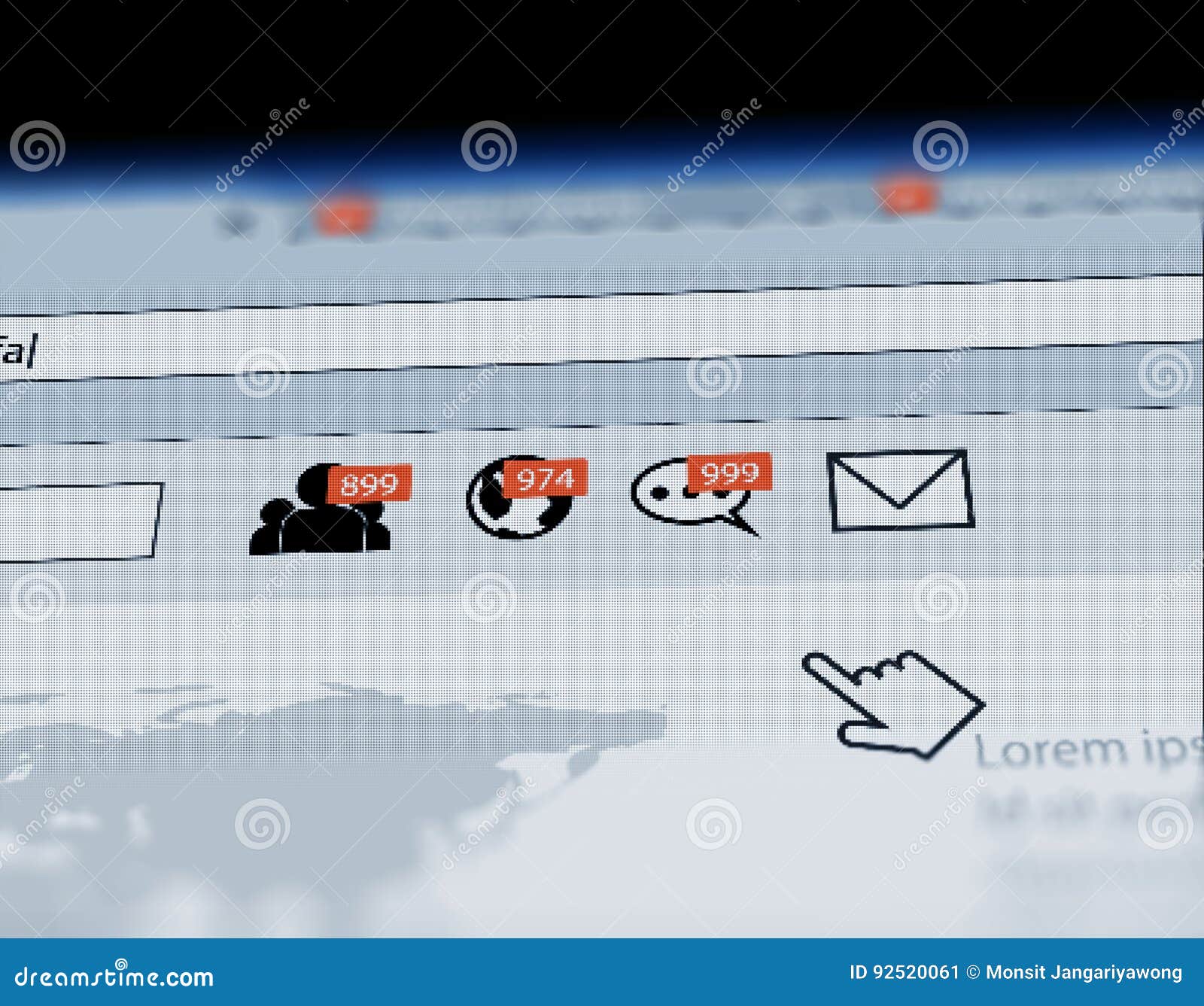 Web Browser with Social Media Notification Icon Illustration Stock ...