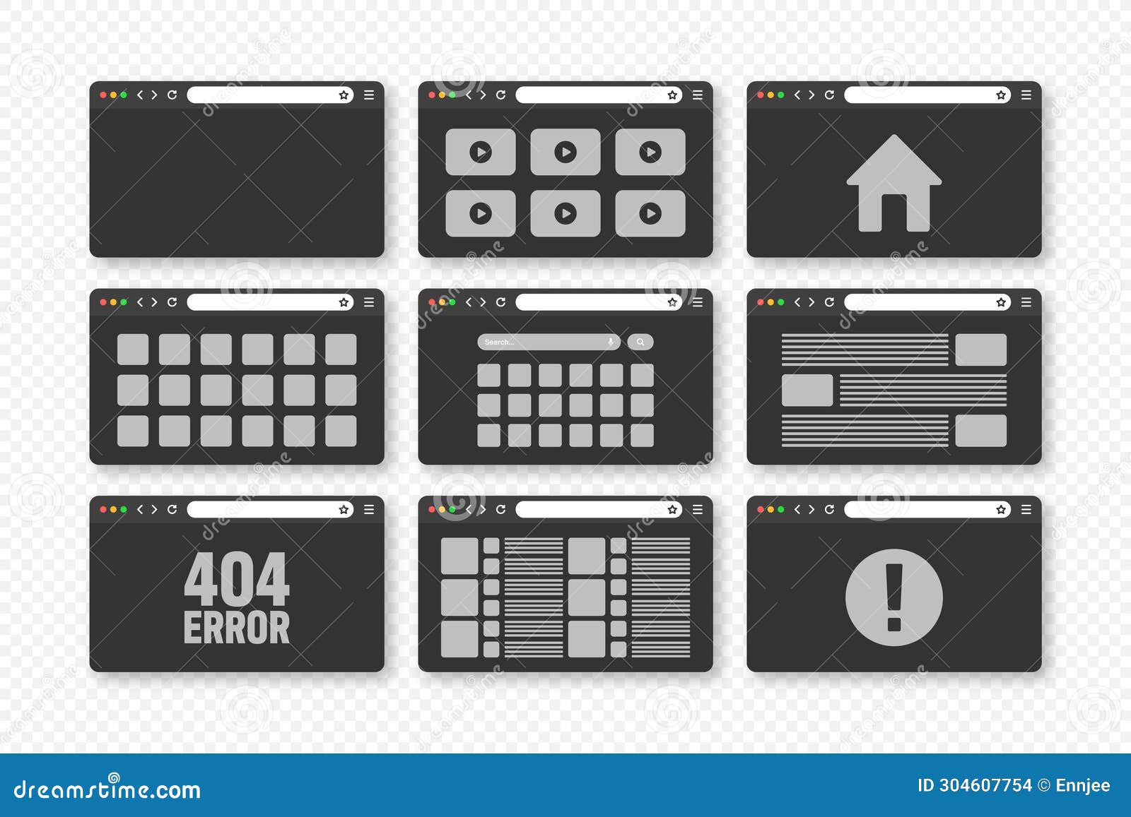 Web Browser Window, Pages Layout with Toolbar and Search Field. Modern ...