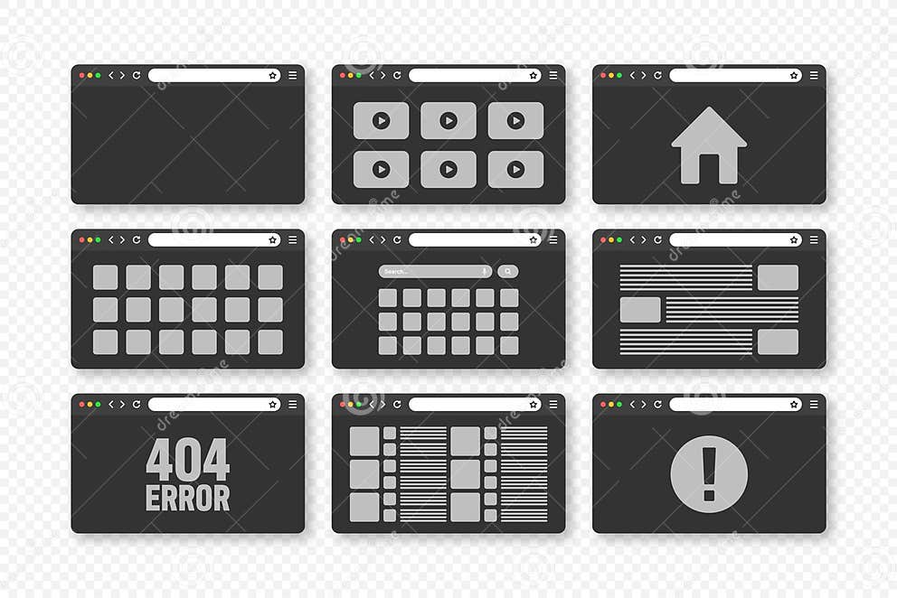 Web Browser Window, Pages Layout with Toolbar and Search Field. Modern ...