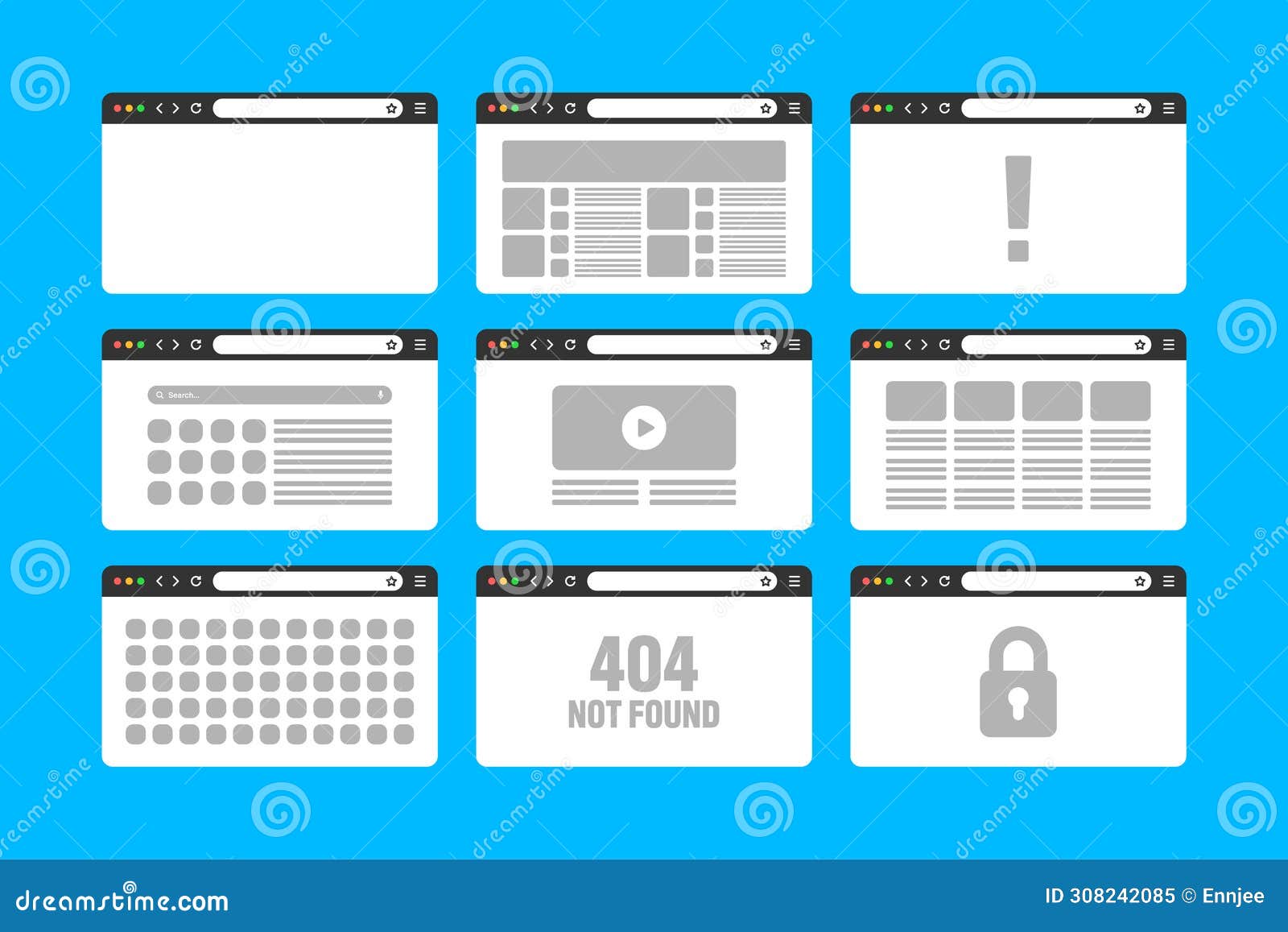 Web Browser Window, Pages Layout with Toolbar and Search Field. Modern ...