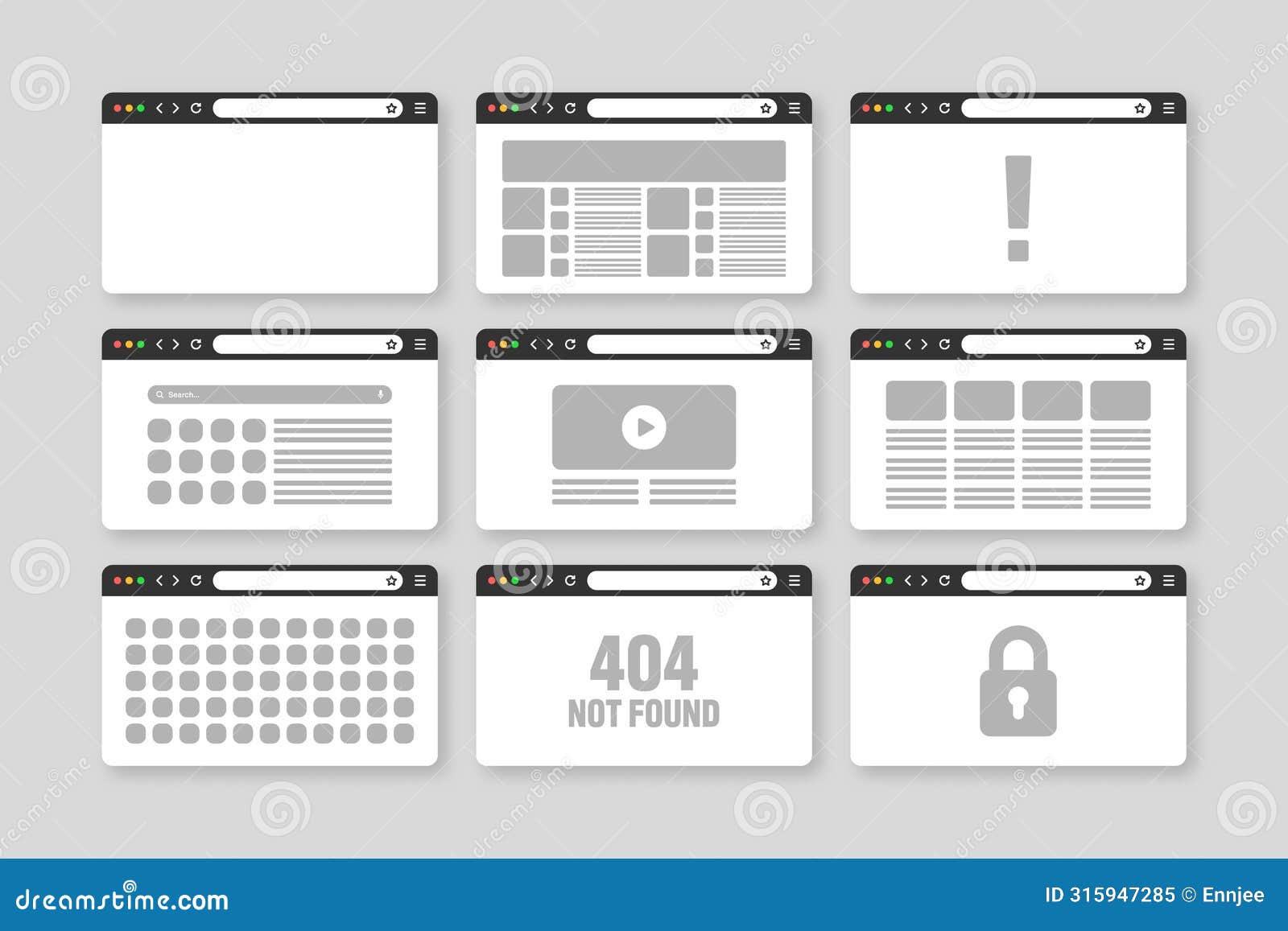 Web Browser Window, Pages Layout with Toolbar and Search Field. Modern ...