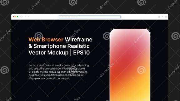 Web Browser Wireframe and Smartphone Realistic Vector Mockup ...