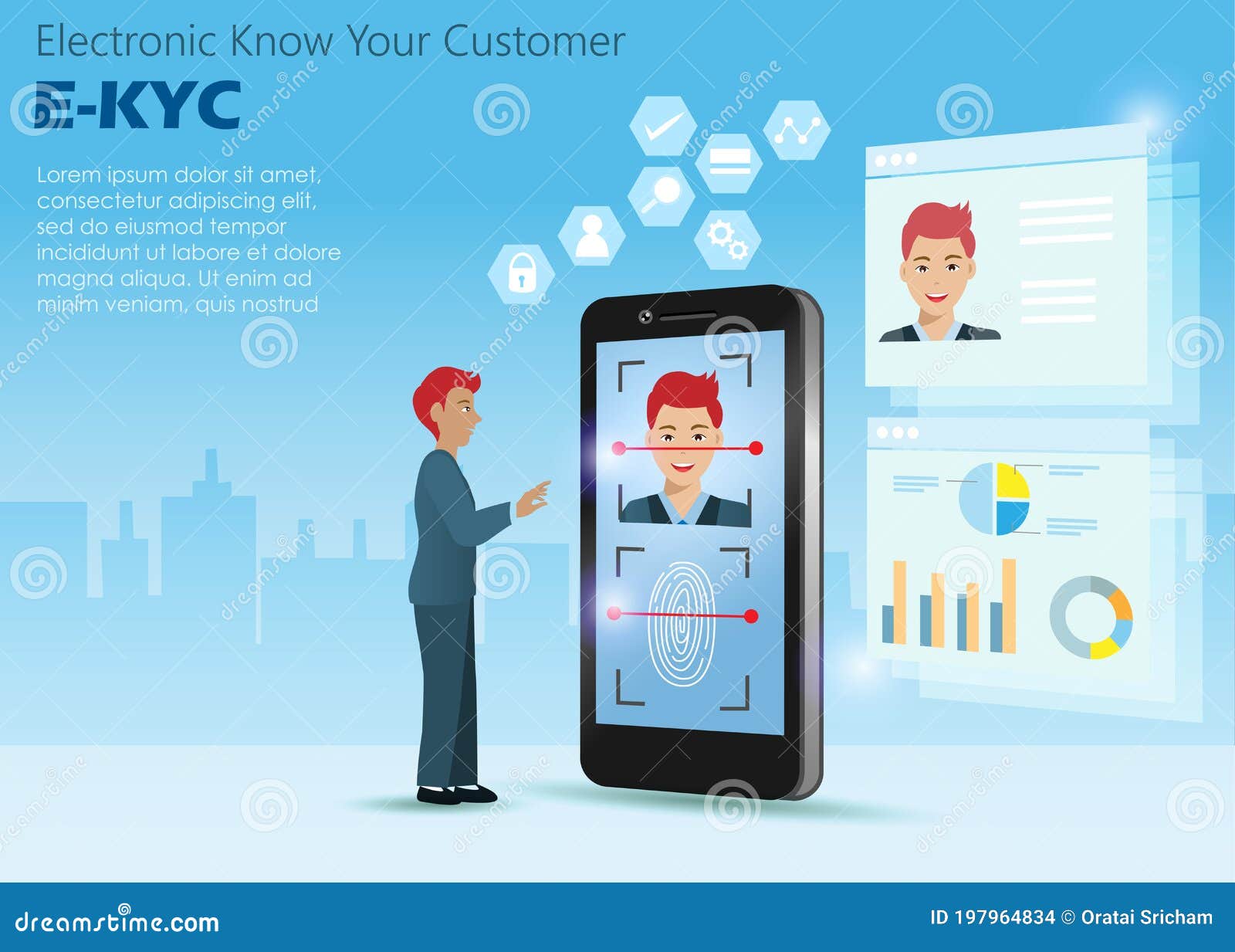 Businessman Using E-krc Electronic Know Your Customer Face and ...