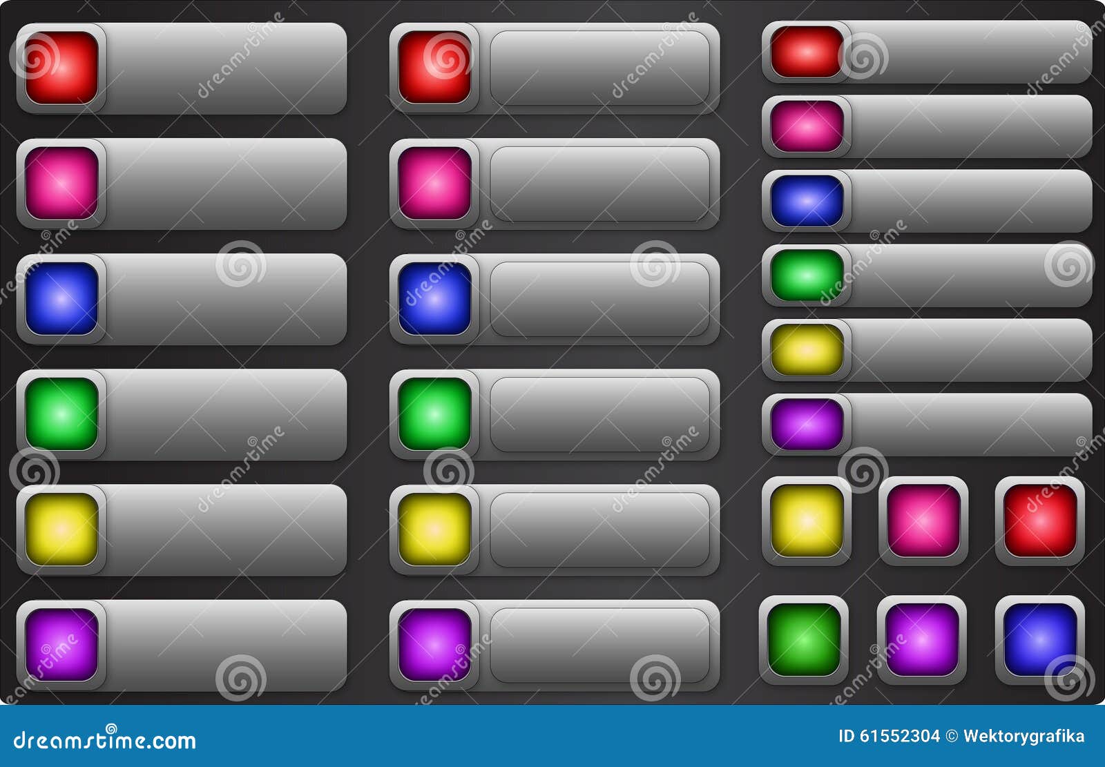 Web Button Set. Internet Empty Colorful Rectangular Buttons Stock ...