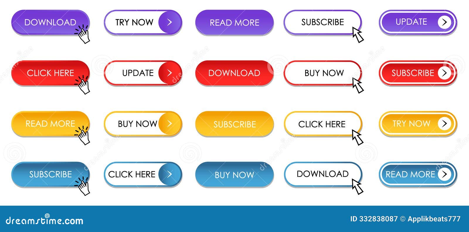 Web Buttons Collection with Shadow. Set of App Buttons Template in a ...