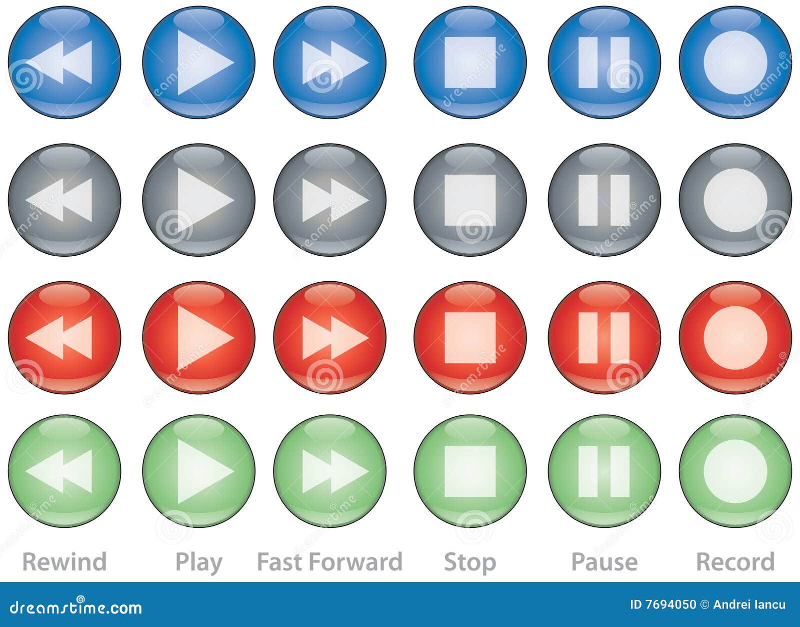 Web Buttons Player Controls Stock Illustration - Illustration of stop ...