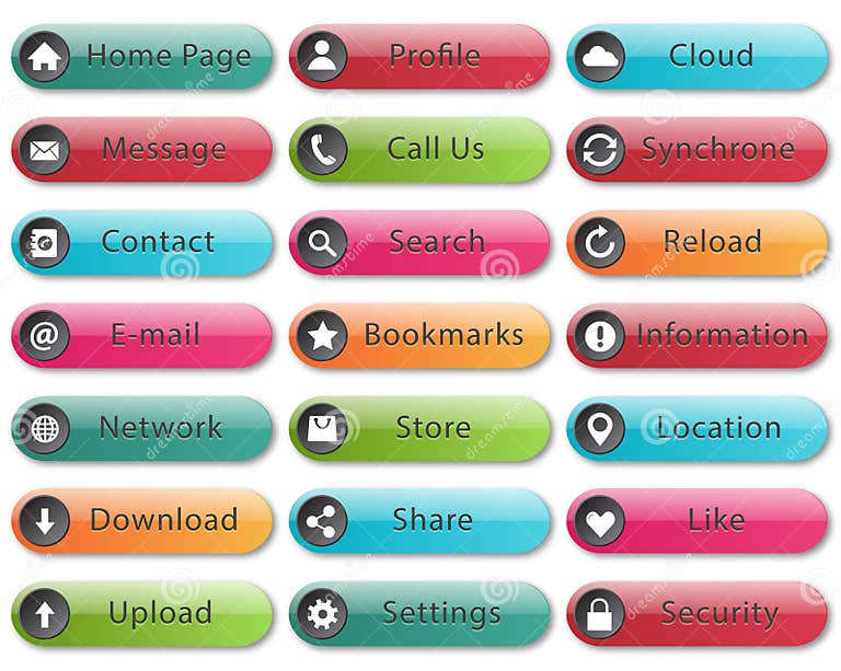 Web Buttons Round and Colorful Stock Vector - Illustration of flat ...