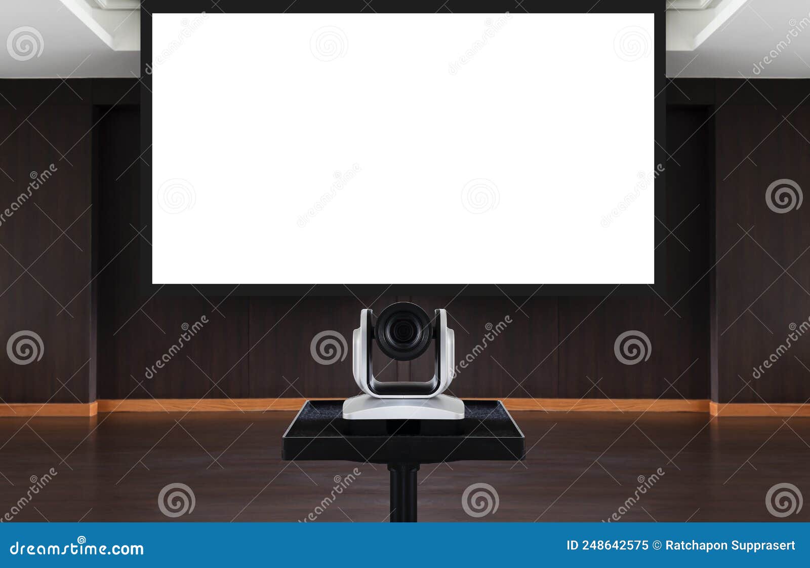 White Projector. Spotlight Stage With Smoke On Black Background Stock ...