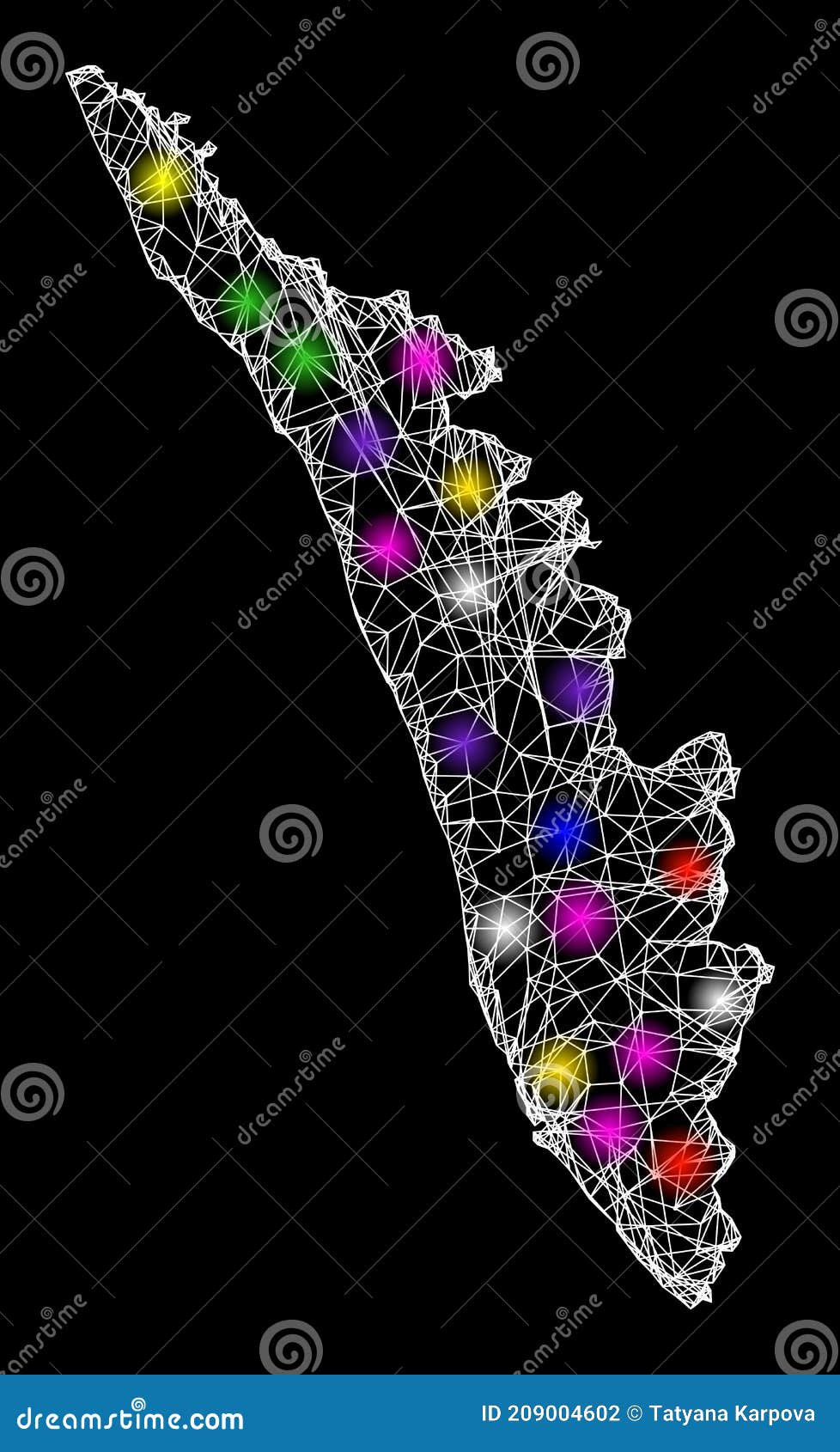 Web Carcass Map of Kerala State with Glare Light Spots Stock Vector ...