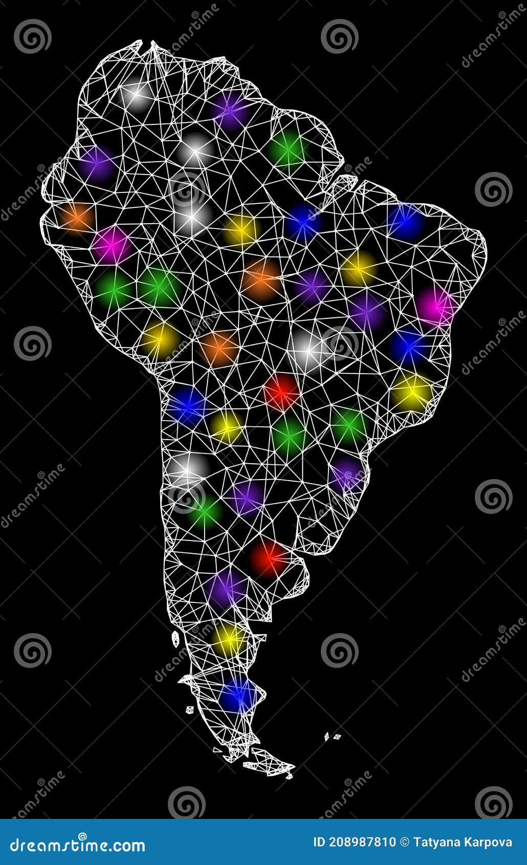 Web Carcass Map of South America with Bright Light Spots Stock Vector ...