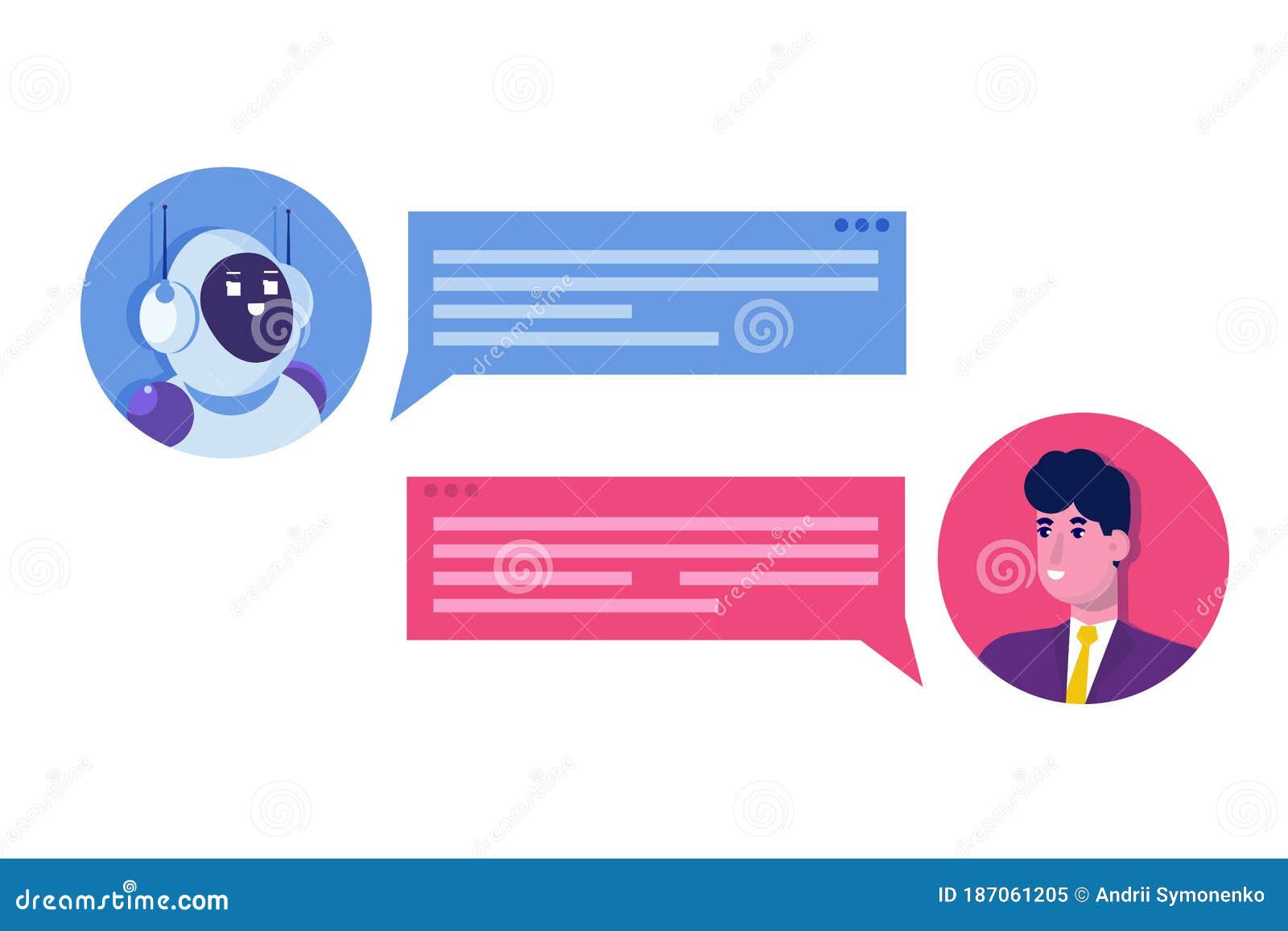 Chatbot Concept. Man Talking To Robot Stock Illustration - Illustration ...