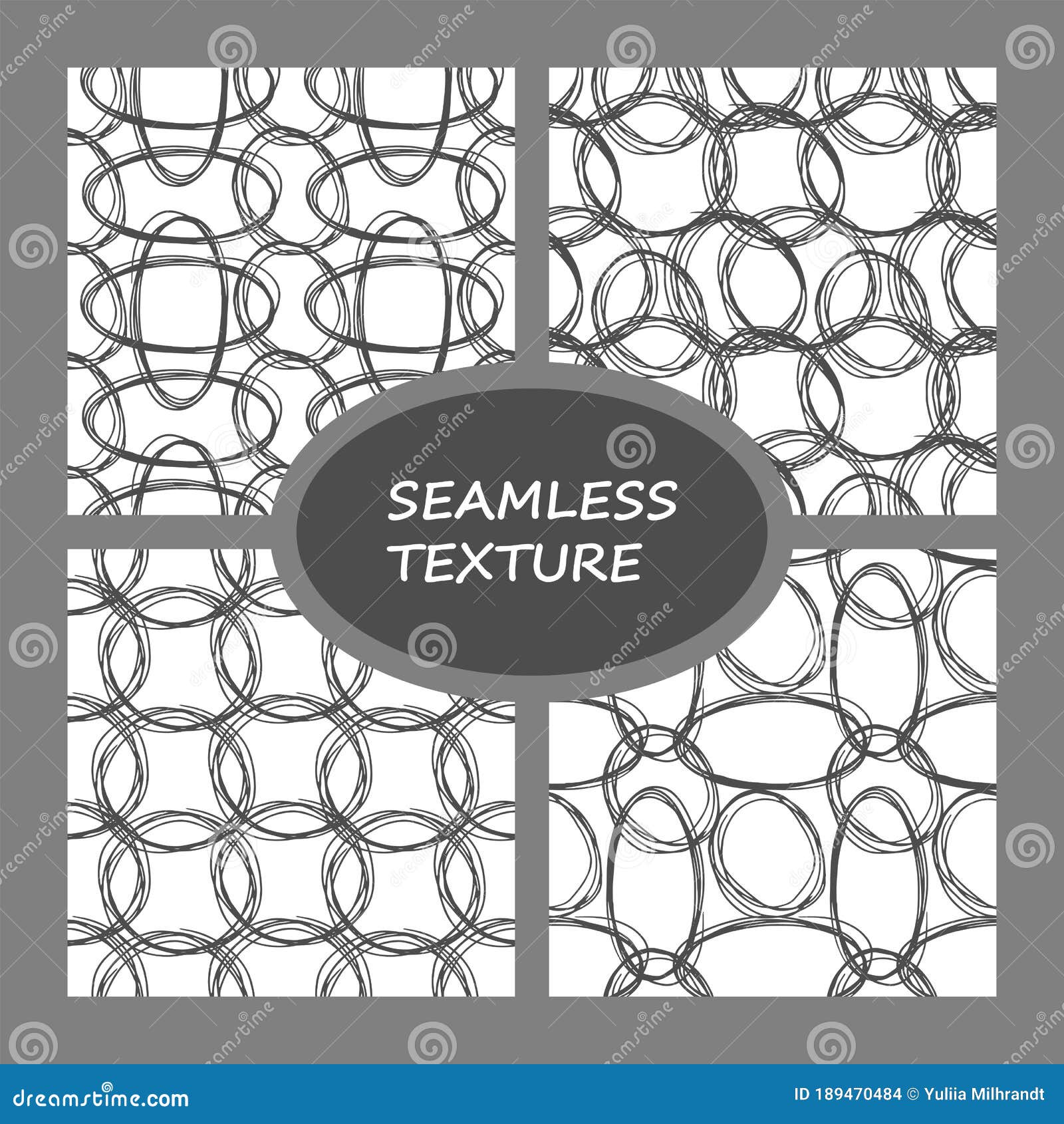Circles Seamless Pattern Set of Monochrome Textures. Hand Drawn Vector ...