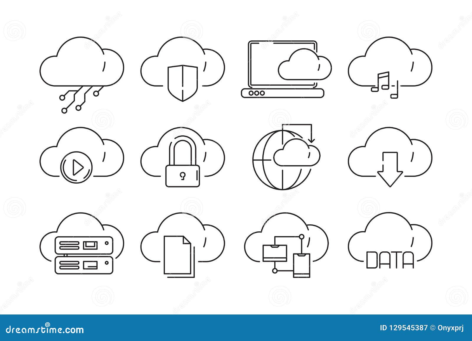 Web Cloud Services Icons. Internet Sync Computer Technology Infographic Vector Linear Symbols ...