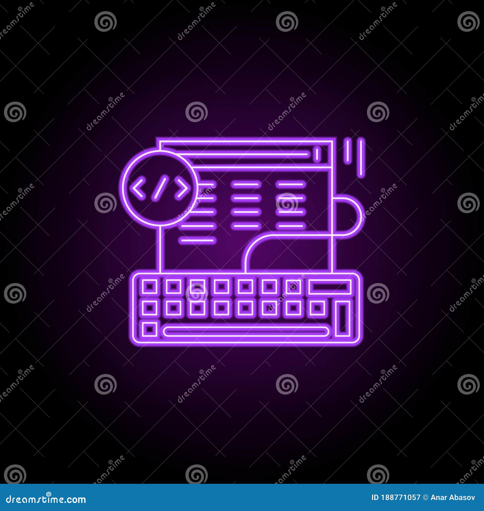 Web Coding Icon. Elements of Web Development in Neon Style Icons Stock ...