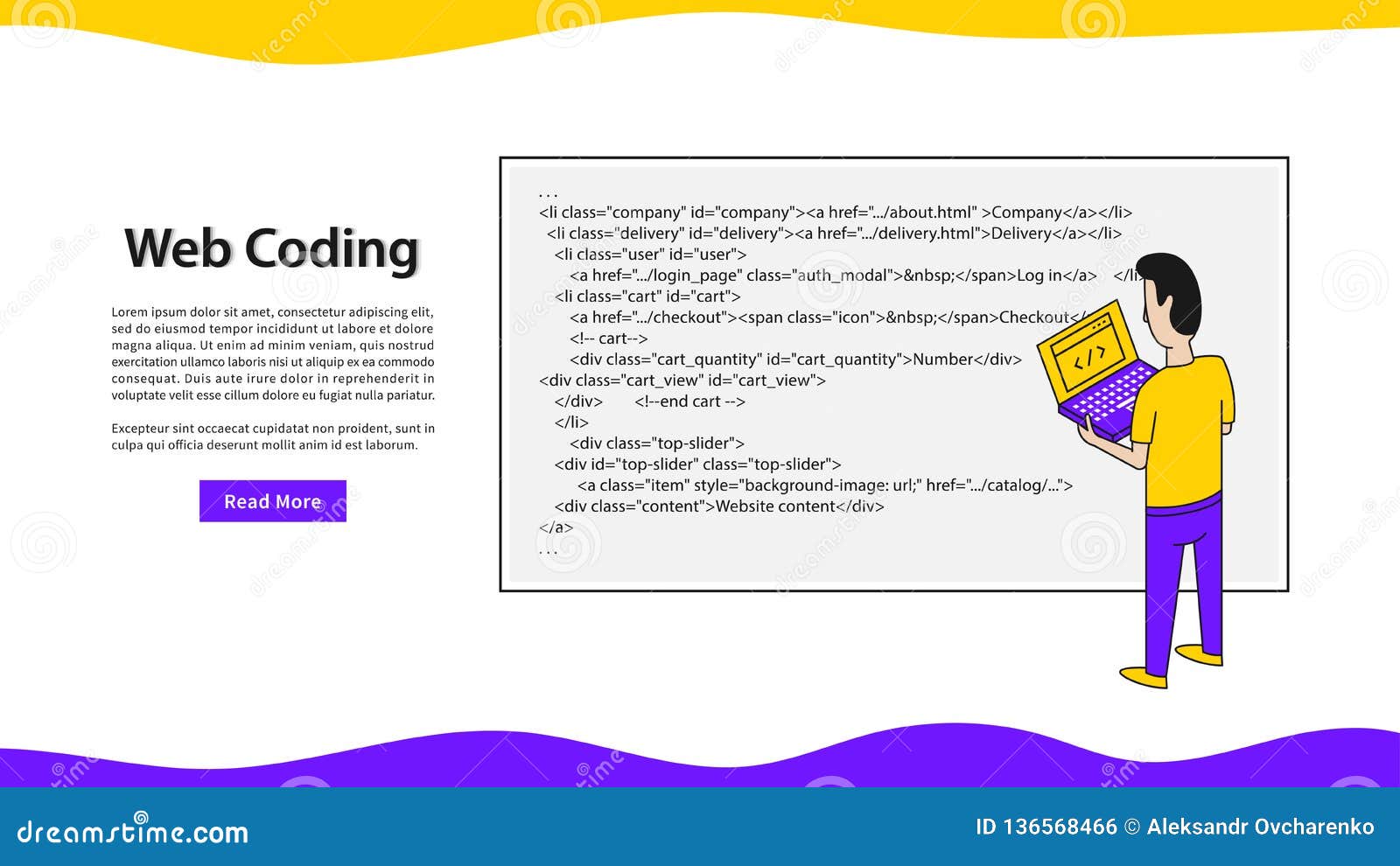 Web Coding Landing Page Vector Illustration Webpage Template Stock Vector - Illustration of code ...