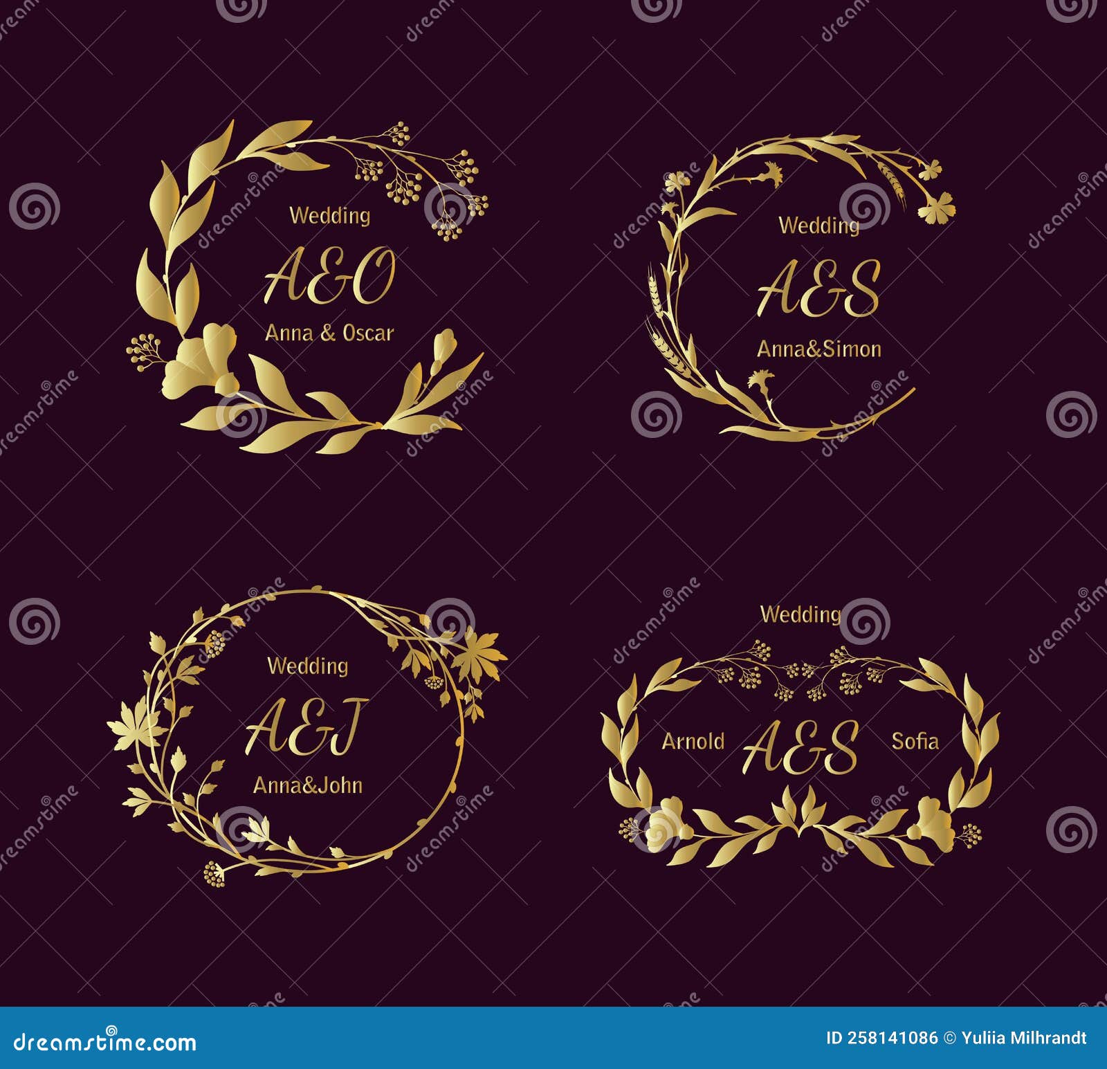Collection of Personal Wedding Monograms. Stock Illustration ...