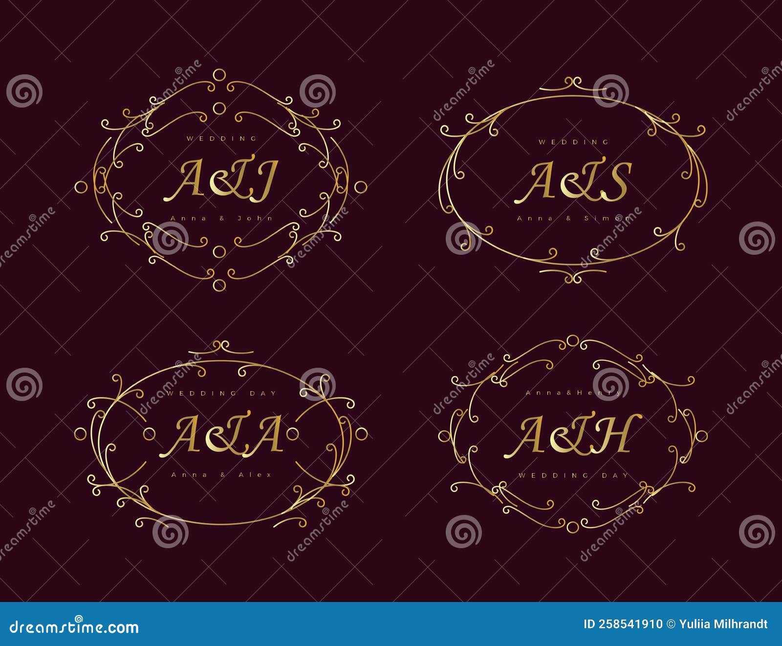 Collection of Personal Wedding Monograms. Stock Illustration ...