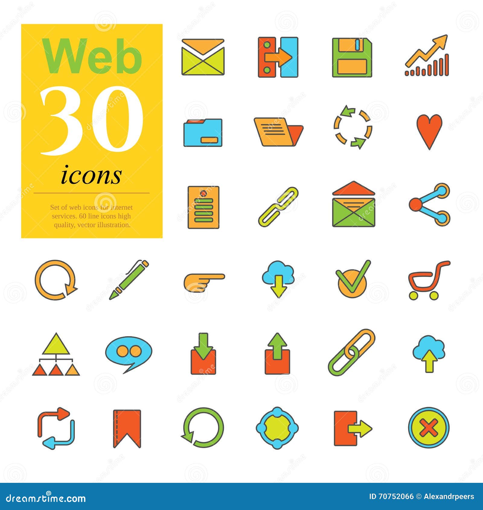 30 web color icons stock vector. Illustration of mail - 70752066
