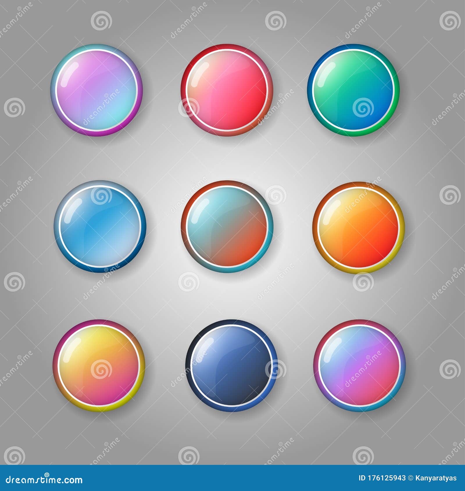 Colorful of Glossy Bubble Button Icons on Gray Background Illustration ...