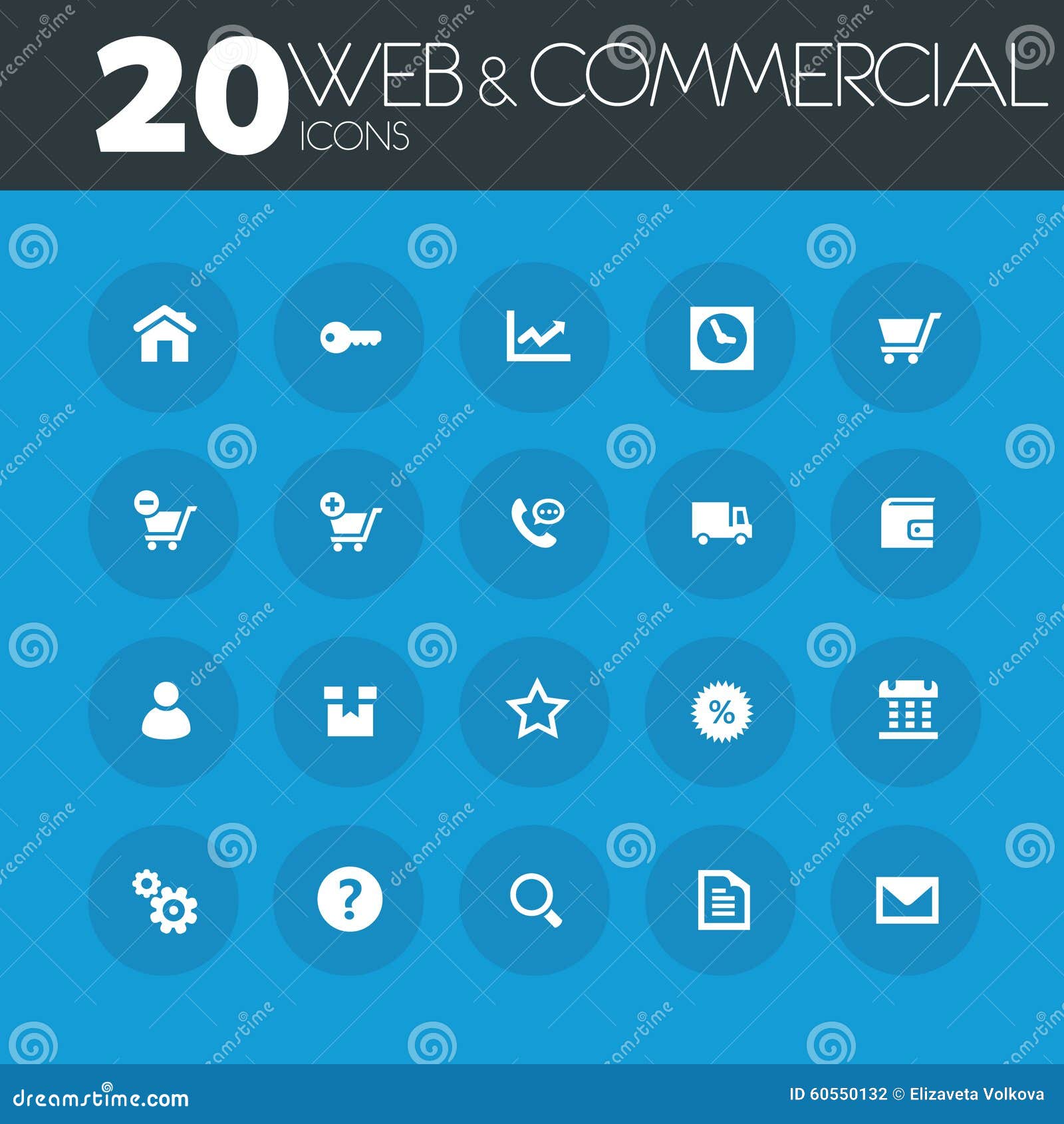 Web and Commercial Icons on Round Blue Buttons Stock Vector ...