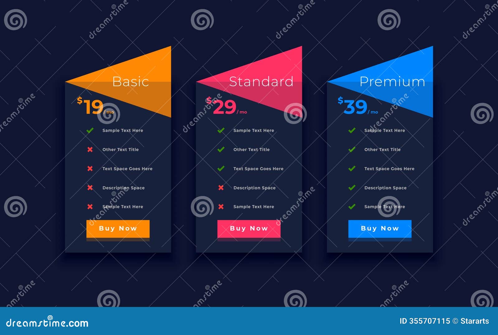 Web Comparison 3 Option Pricing Chart Layout Design Stock Illustration ...