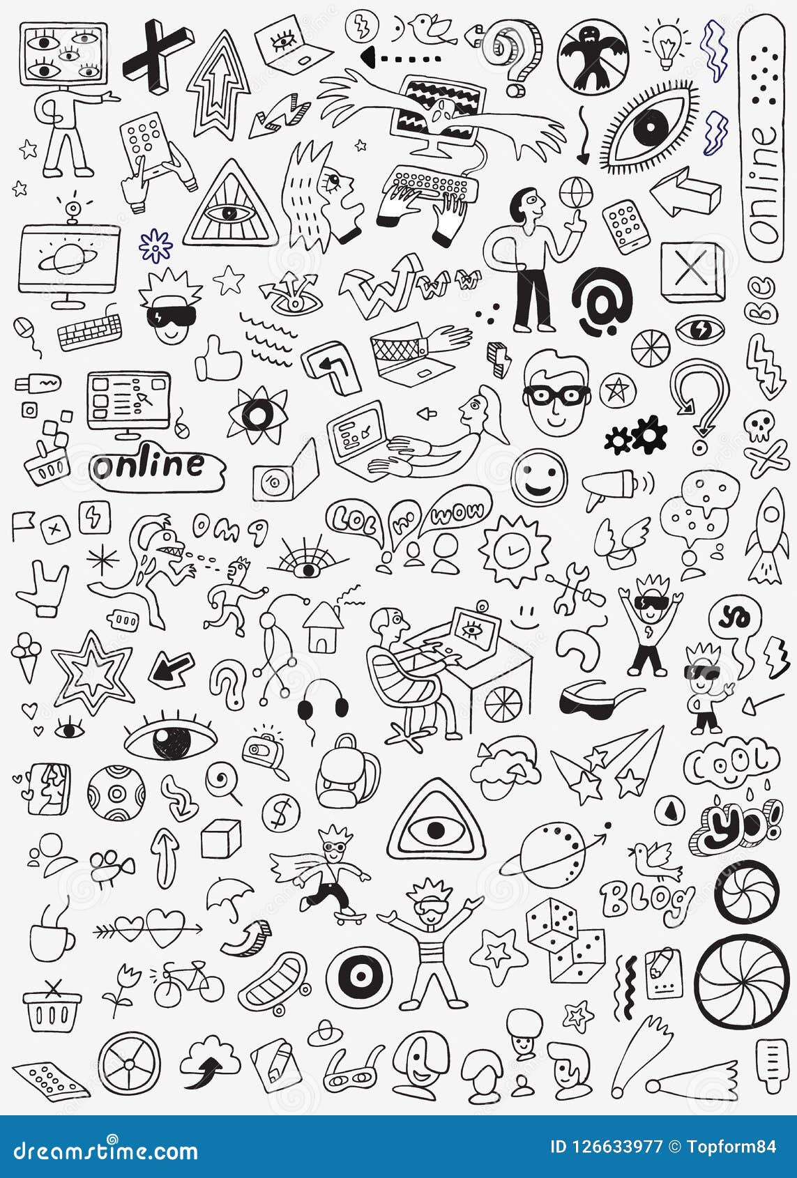 Internet Technology Doodle Set , Pencil Drawings, Cartoons Stock Vector ...