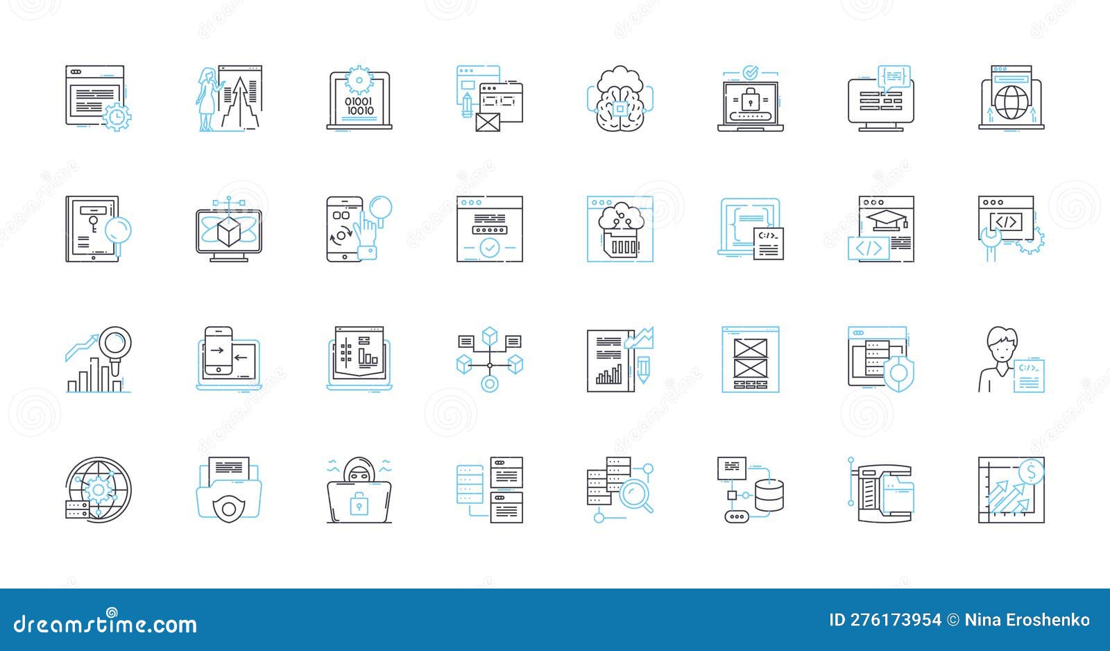 Web Computing Linear Icons Set Browser Html Javascript Css Server Database Api Line