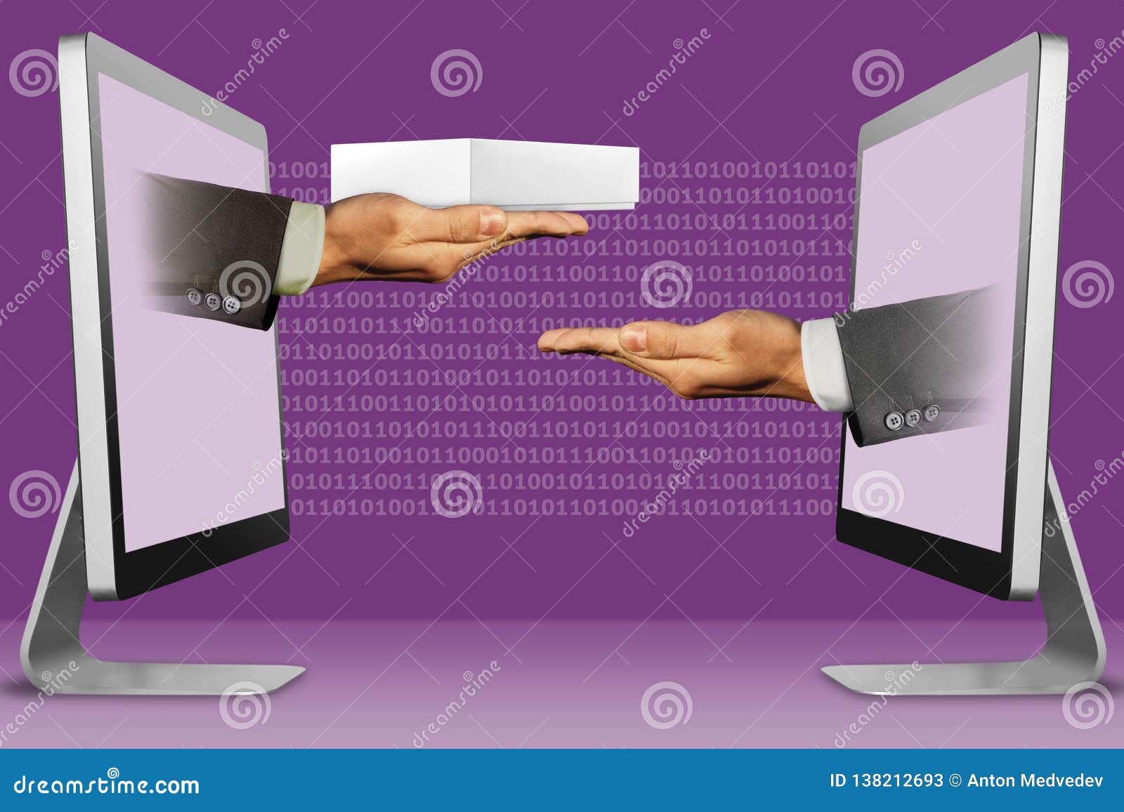 Business Concept, Two Hands from Computers. Hand with White Tablet ...