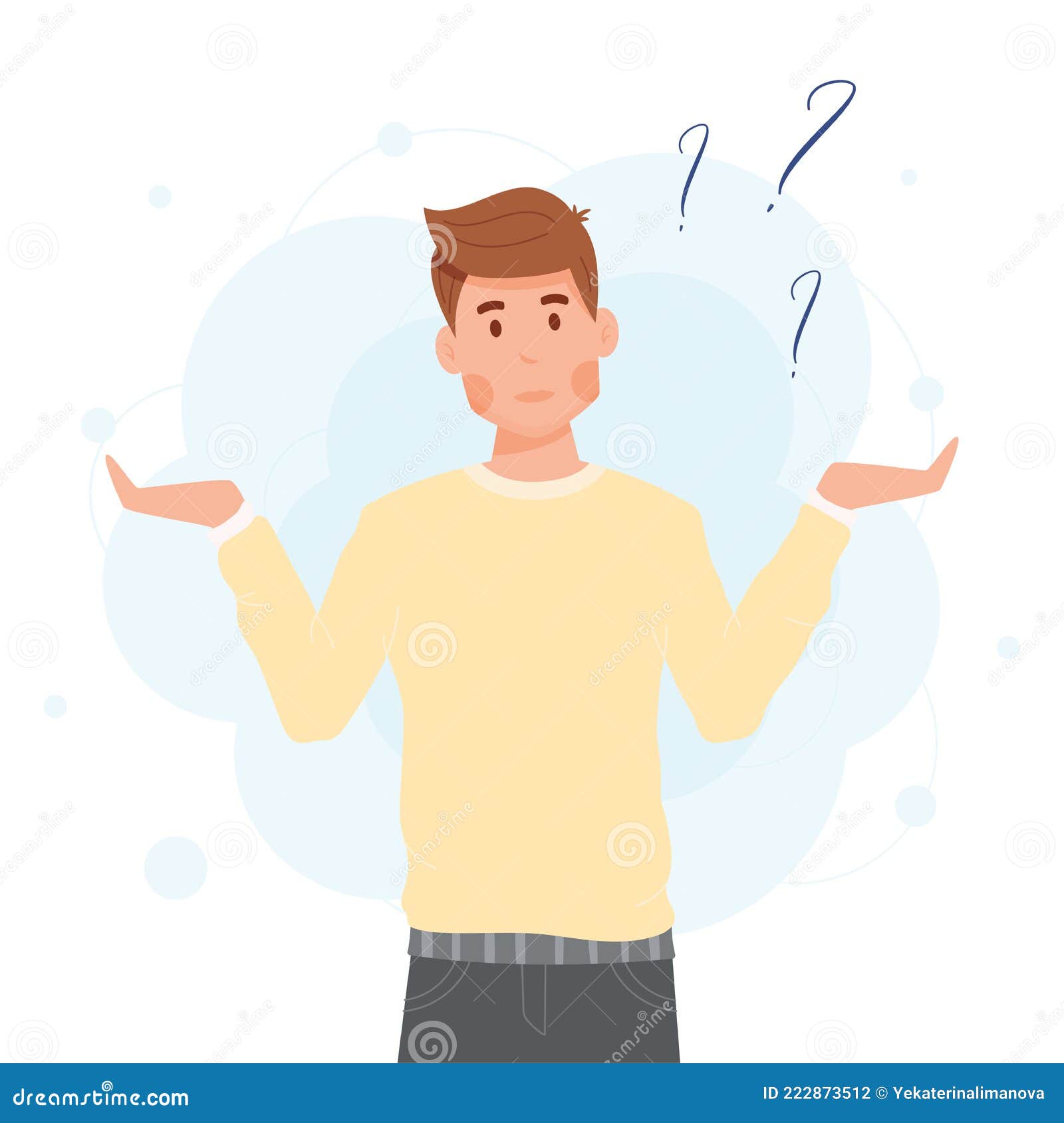 Confused Man Concept Illustration, With Wide Spread Hands And Question ...