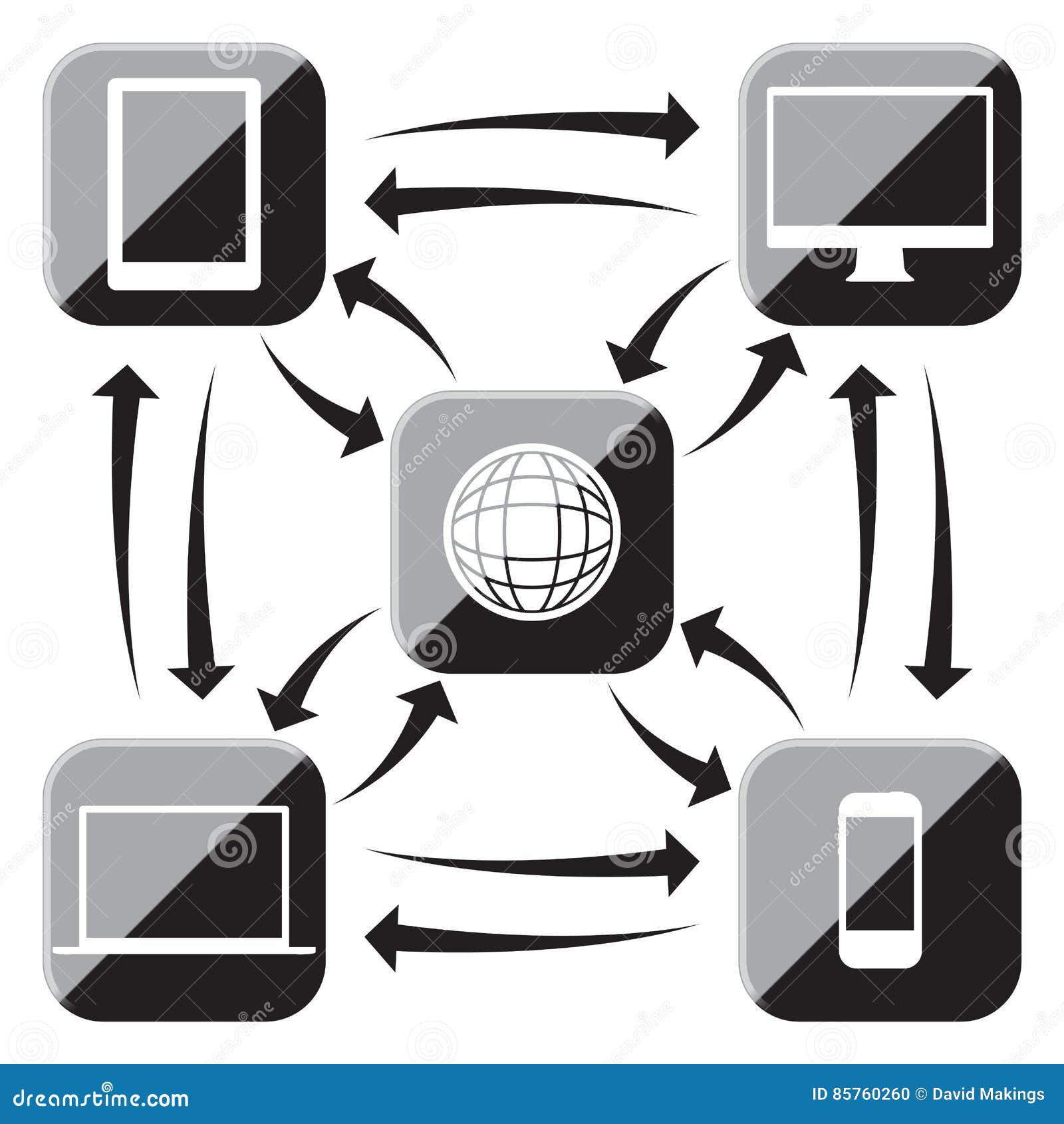 Web Connected Black and White Icons Stock Illustration - Illustration ...