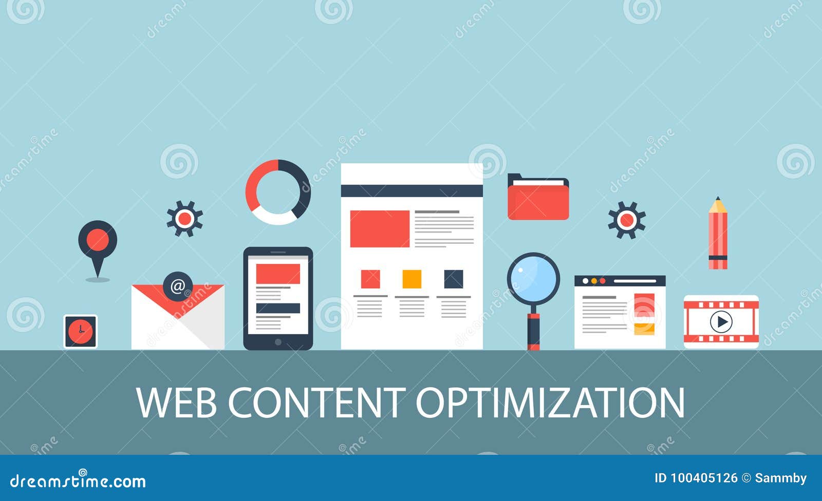 Web Content Optimization Concept. Flat Design Web Banner. Stock Vector ...