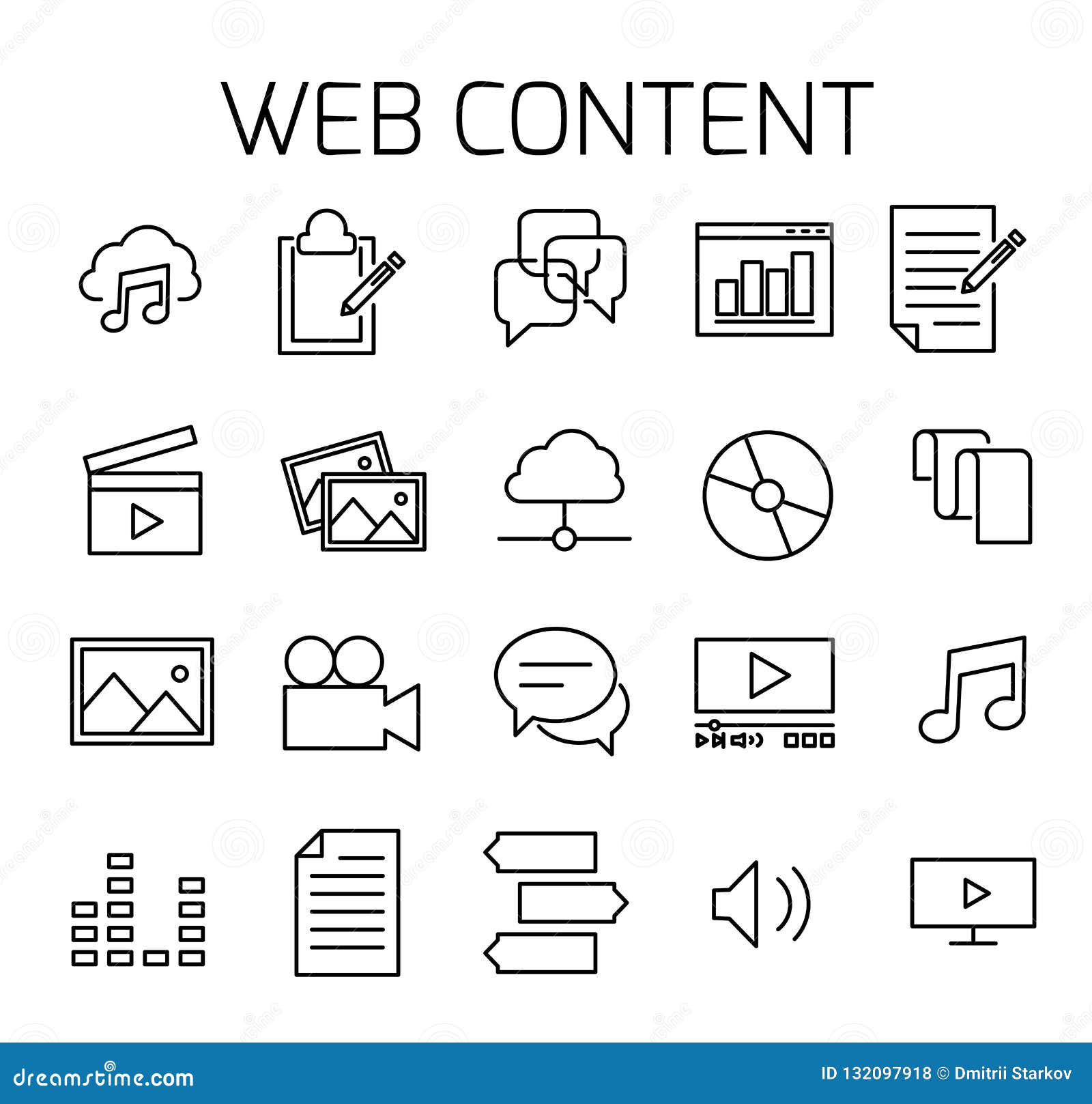 Web Content Related Vector Icon Set. Stock Vector - Illustration of ...