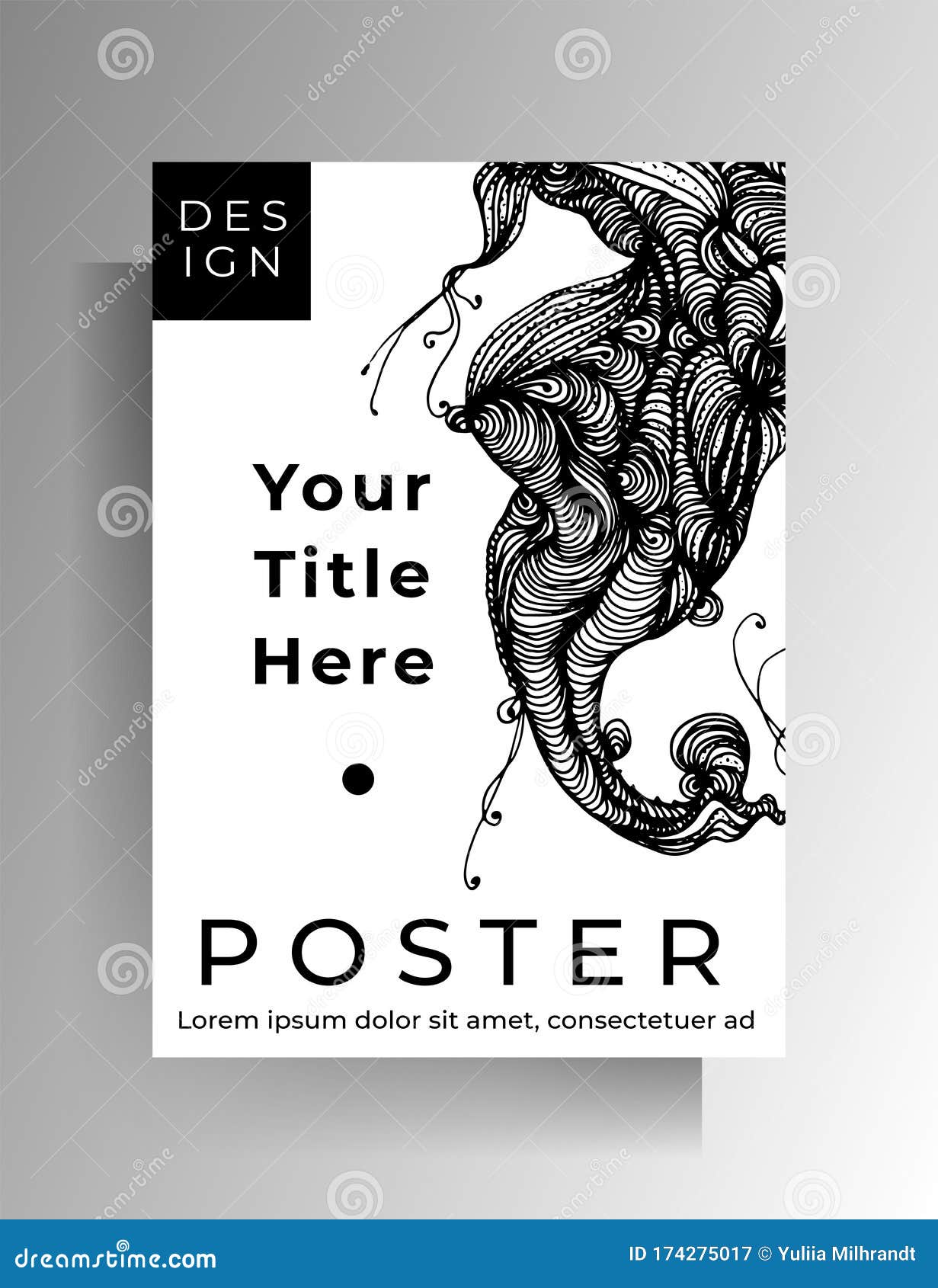 Cover Design. Black and White Illustration with Hand-drawn Graphic ...