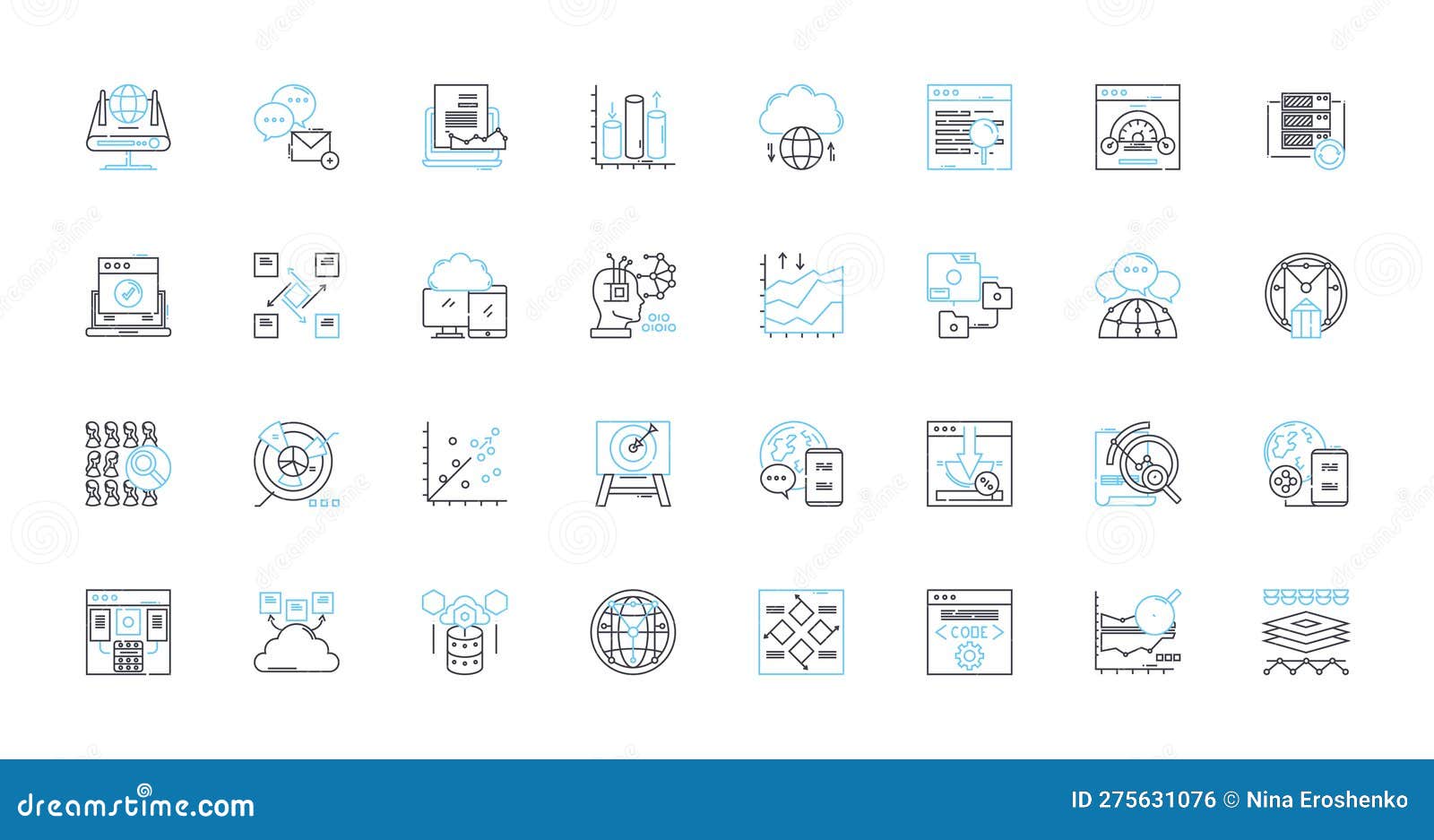 Web Creation Linear Icons Set Design Development Html Css Javascript Bootstrap Ui Line