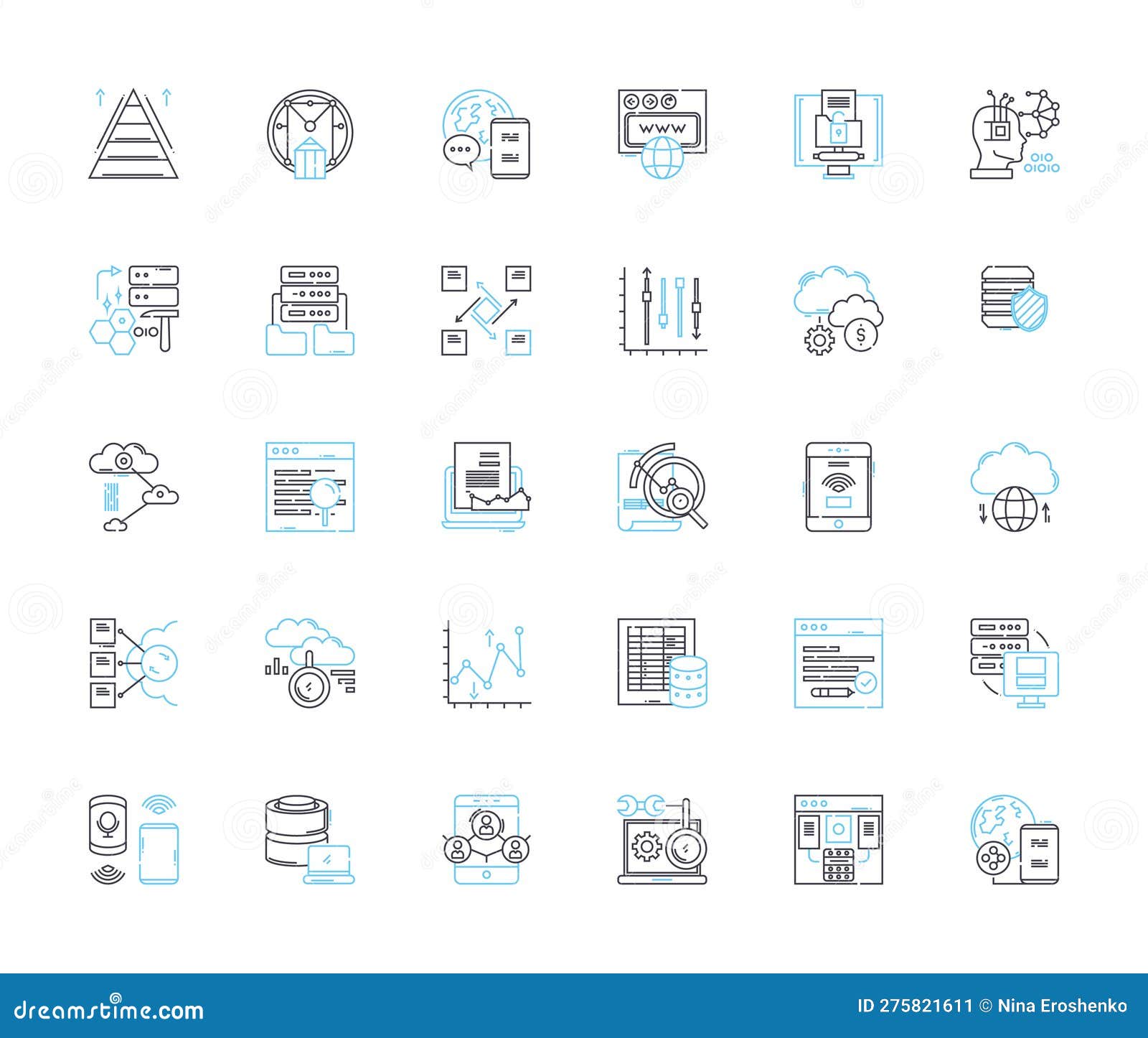 Web Creation Linear Icons Set Design Development Html Css Javascript Bootstrap Ui Line