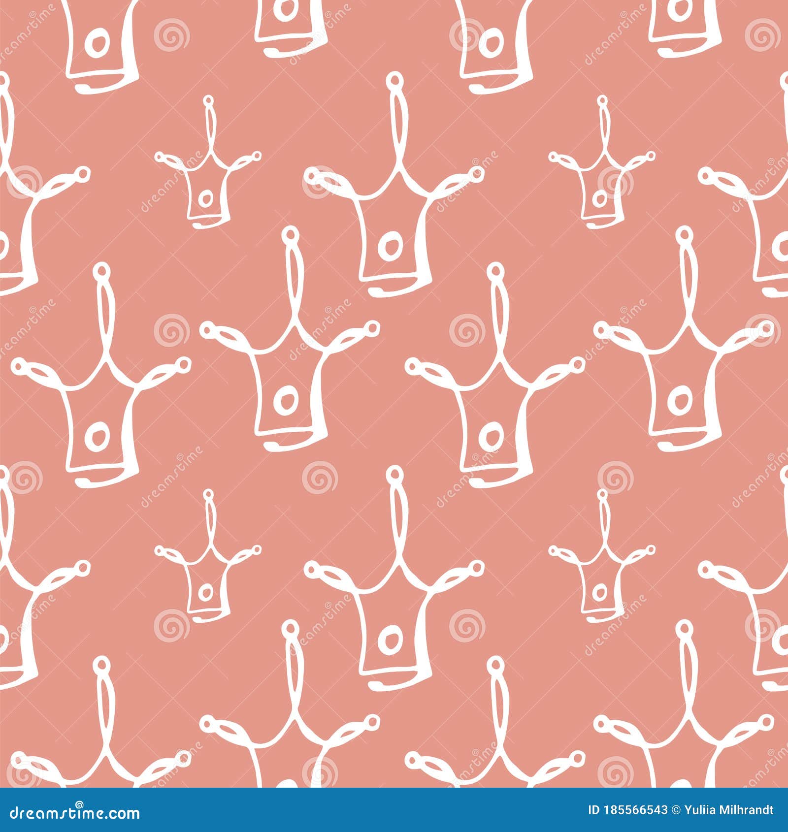 Crown Pink Hand Drawn Seamless Pattern. Color Vector Stock Illustration ...