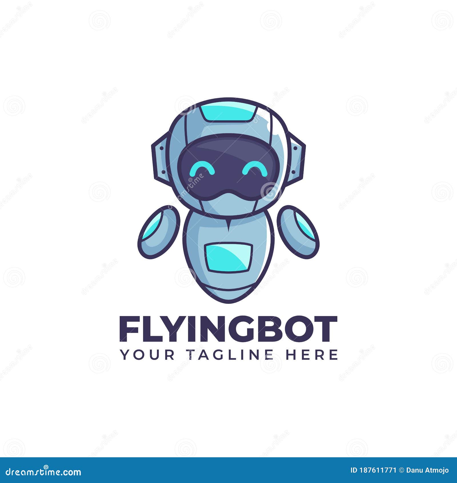 Cute Cartoon Flying Float Robot Illustration Mascot Logo Stock Vector ...