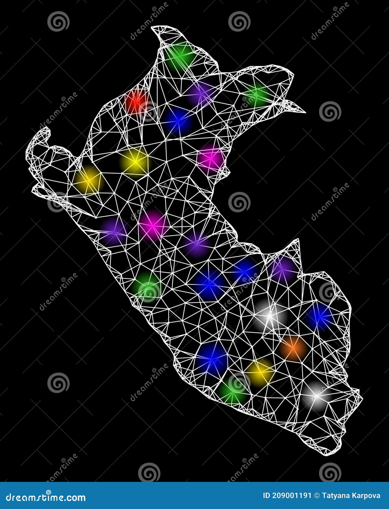 Web 2D Map of Peru with Shiny Light Spots Stock Vector - Illustration ...