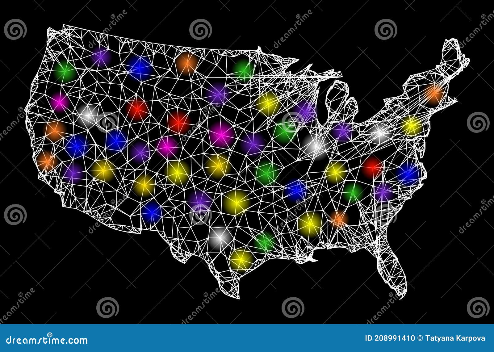 Web 2D Map of USA with Colorful Light Spots Stock Illustration ...