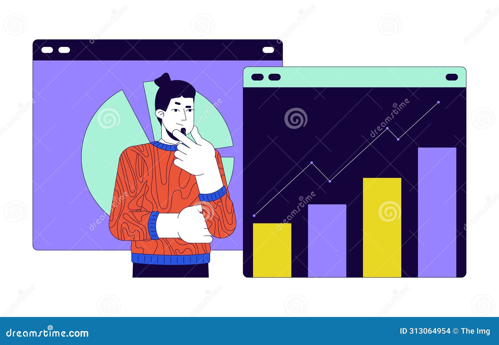 Web Data Analyst 2D Linear Illustration Concept Stock Vector ...