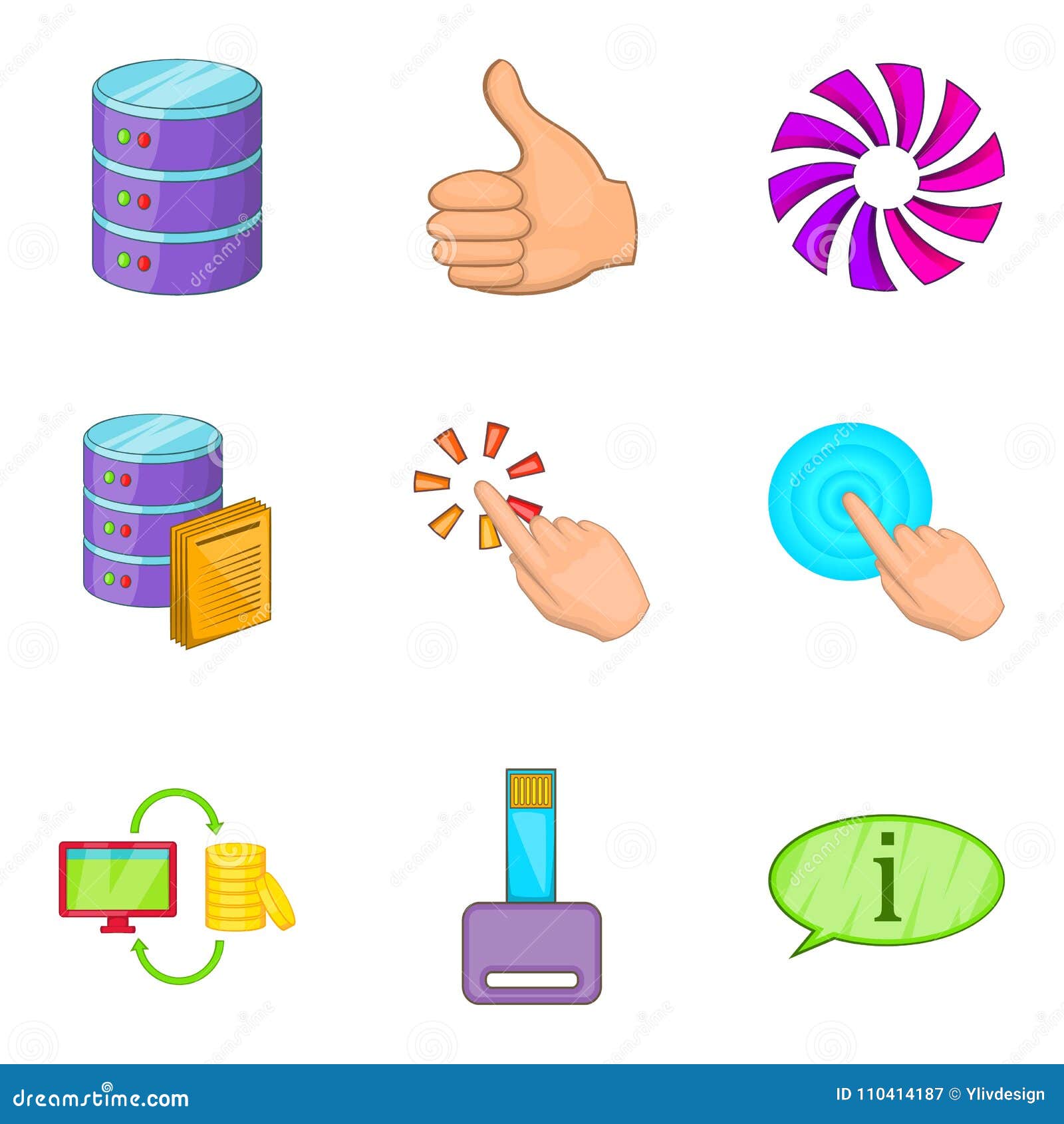 Web Data Icons Set, Cartoon Style Stock Vector - Illustration of globe ...