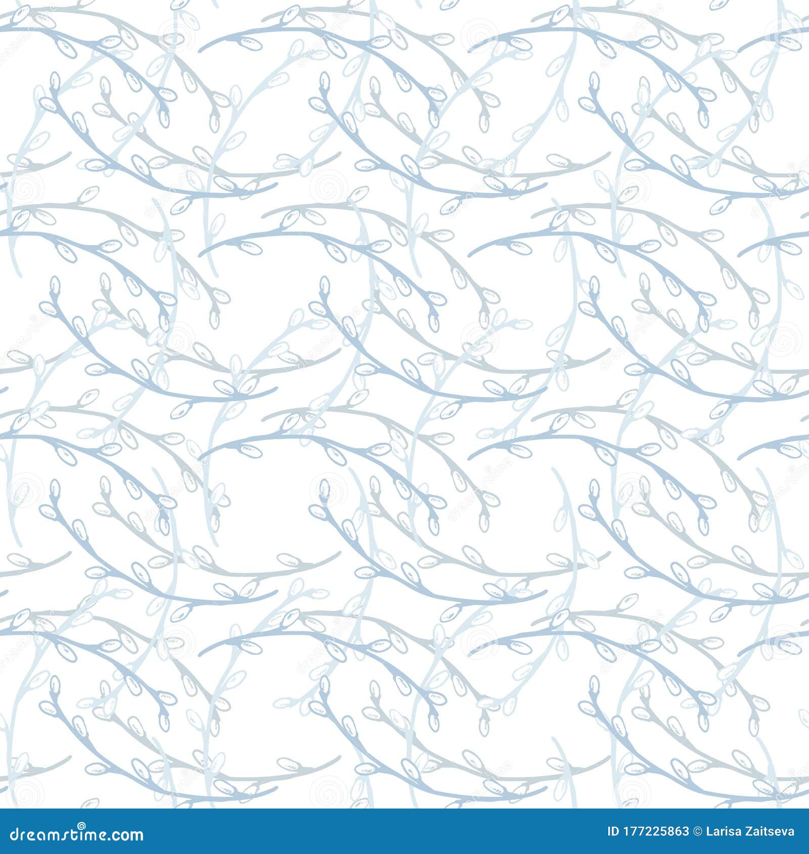 Pattern Of Willow Twigs On A Turquoise Background. Willow Flower. Stock ...
