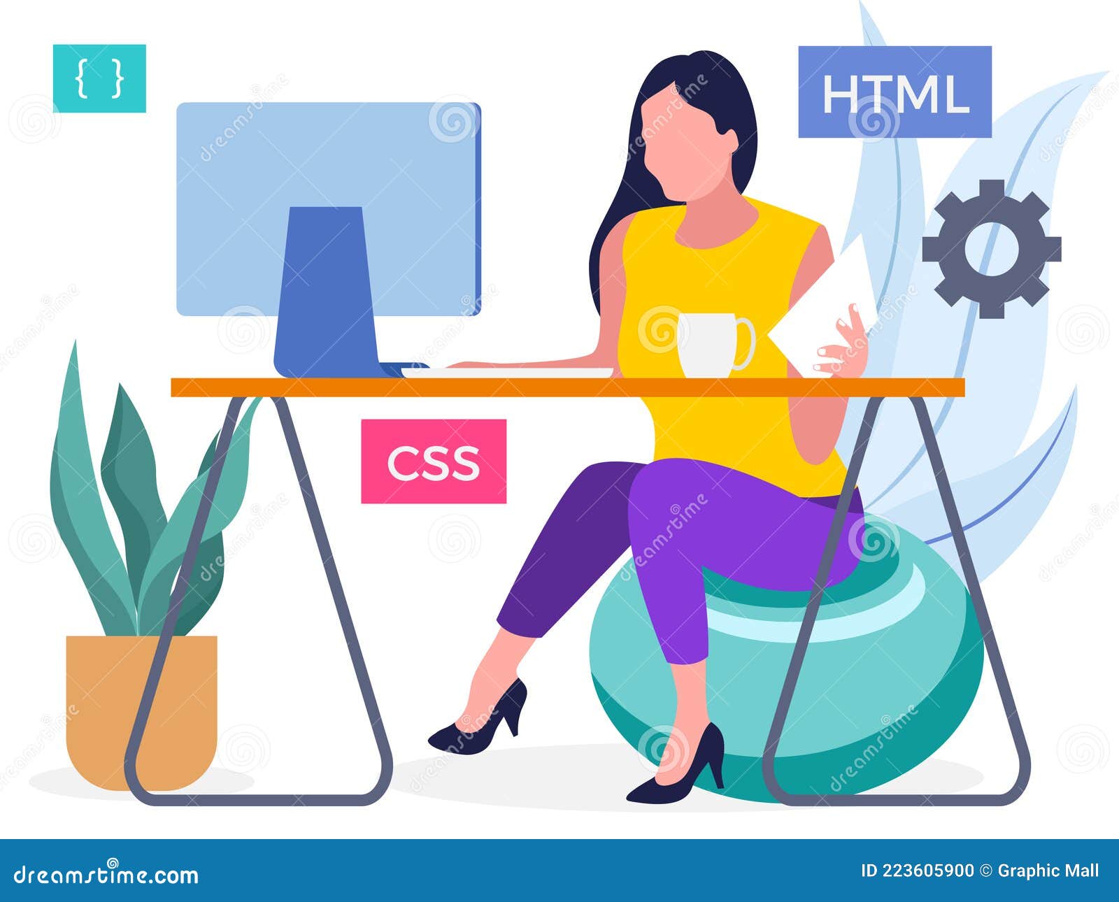 Female Developer Working On Project Vector Illustration | CartoonDealer ...