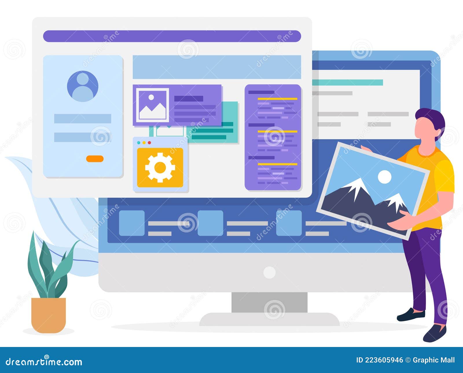 Male Front End Developer Designing Dashboard Stock Vector ...