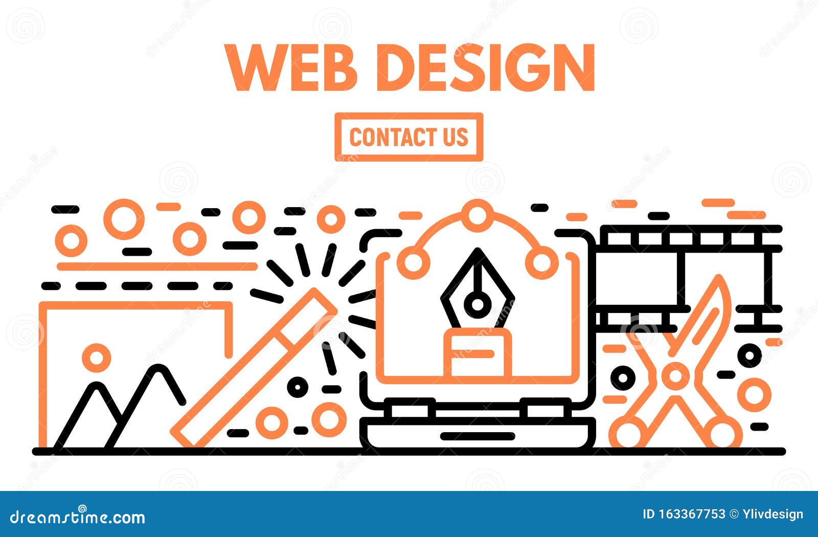 Web Design Banner, Outline Style Stock Vector - Illustration of ...