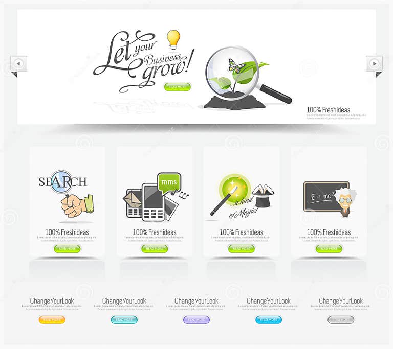 Web Design Carousel Elements with Icons Set Stock Vector - Illustration ...