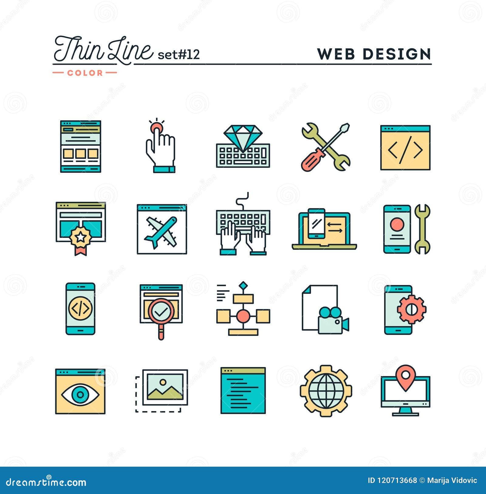 Web Design, Coding, Responsive, App Development and More, Thin L Stock Illustration ...