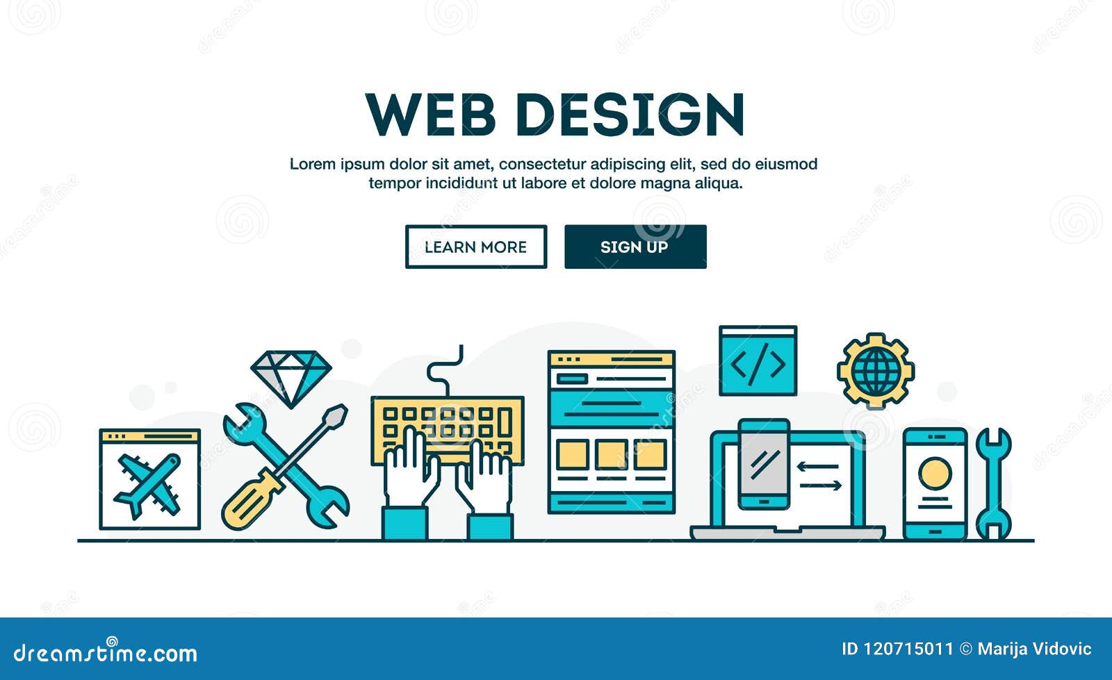 Web Design, Colorful Concept Header, Flat Design Thin Line Style Stock ...