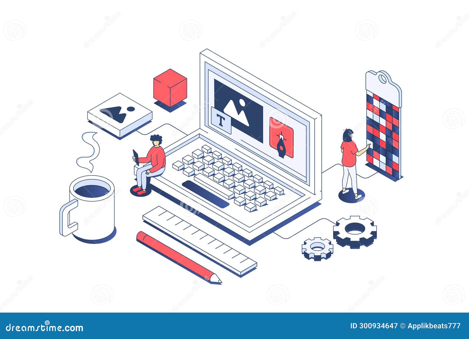 Web Design Concept in 3d Isometric Design. Designer Team Creating ...