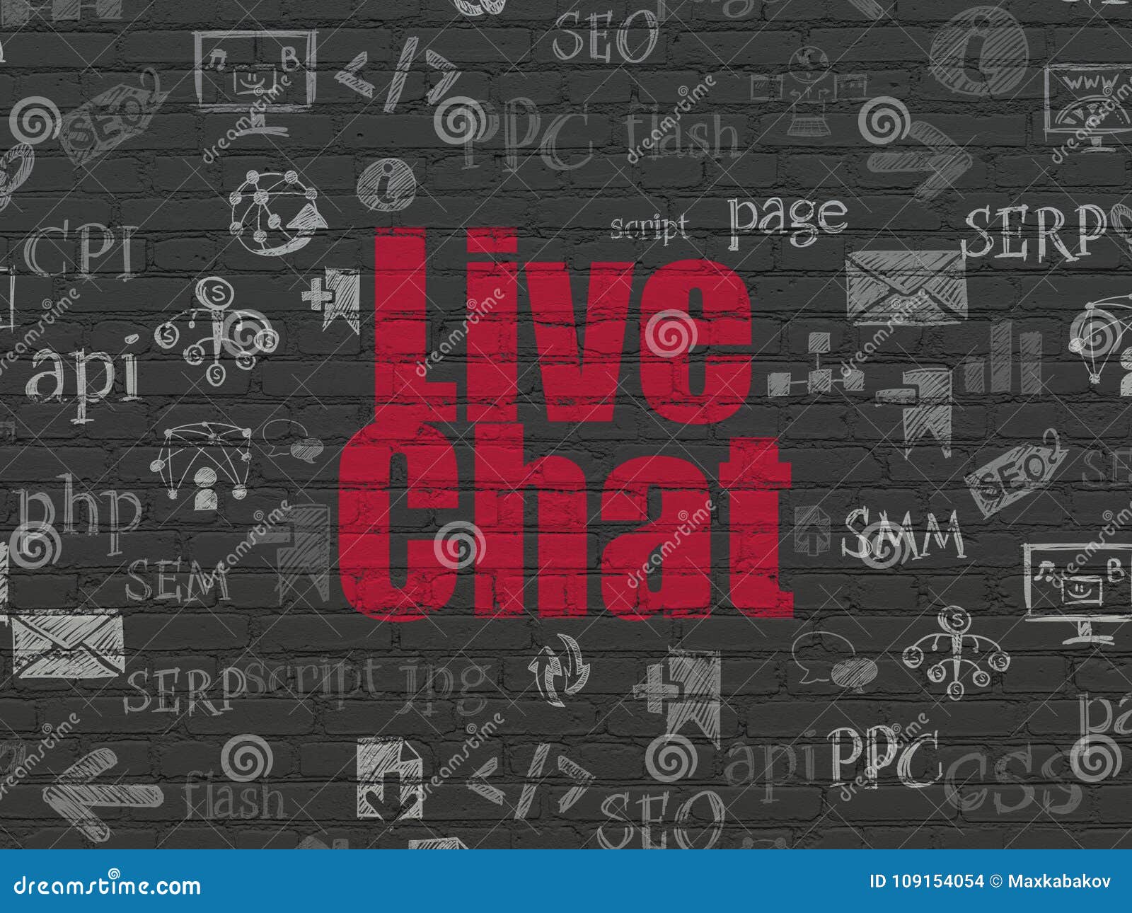 Web Design Concept: Live Chat on Wall Background Stock Illustration ...